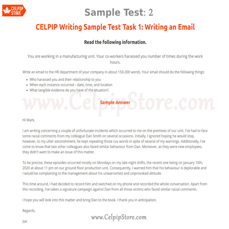 Celpip Writing an Email Sample