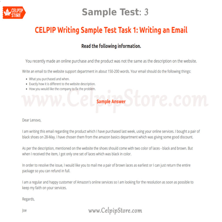 CELPIP Writing an Email Sample