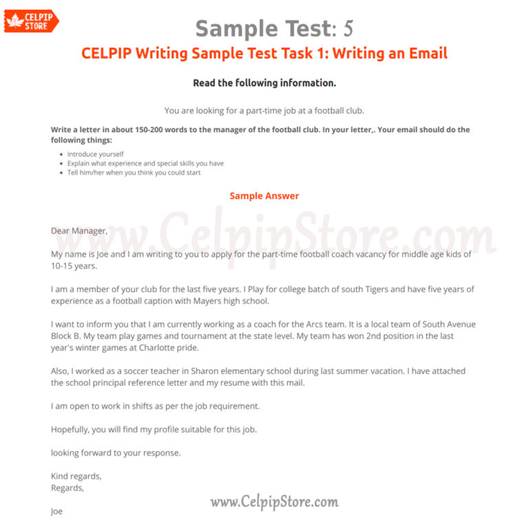 CELPIP Writing an Email Sample