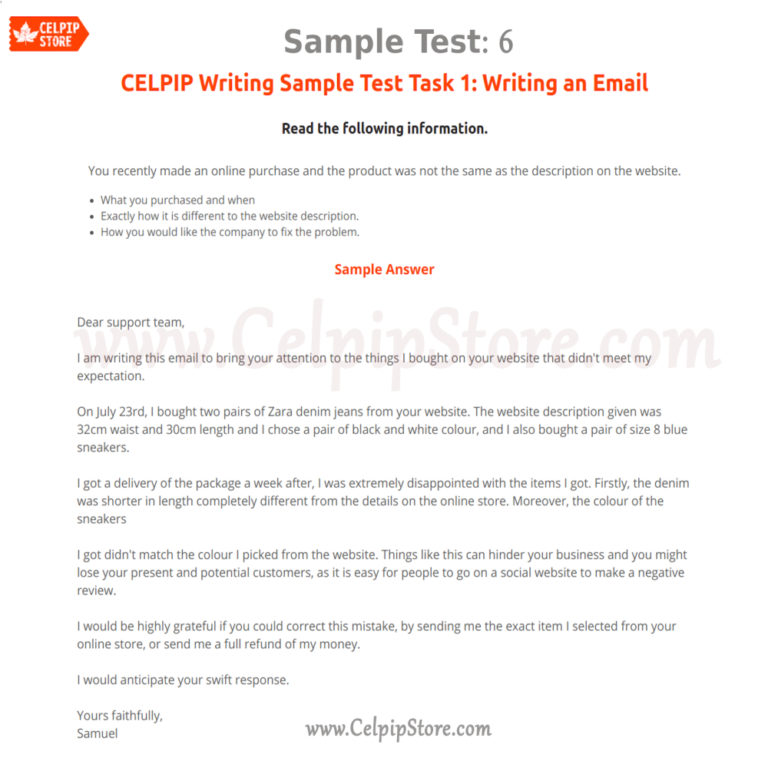 Celpip Writing an Email Sample