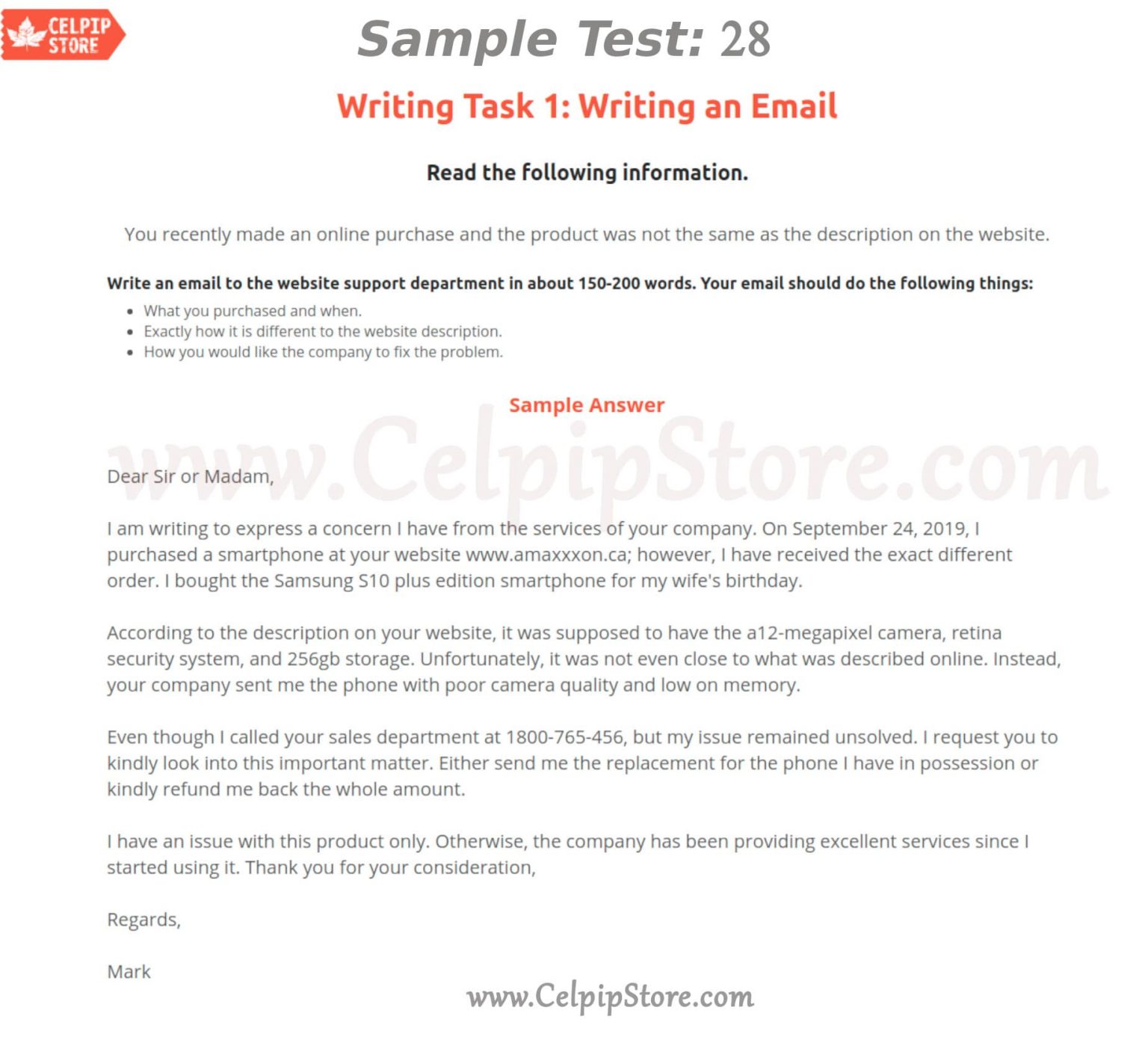 CELPIP Writing an Email Sample 28 - Free CELPIP mock