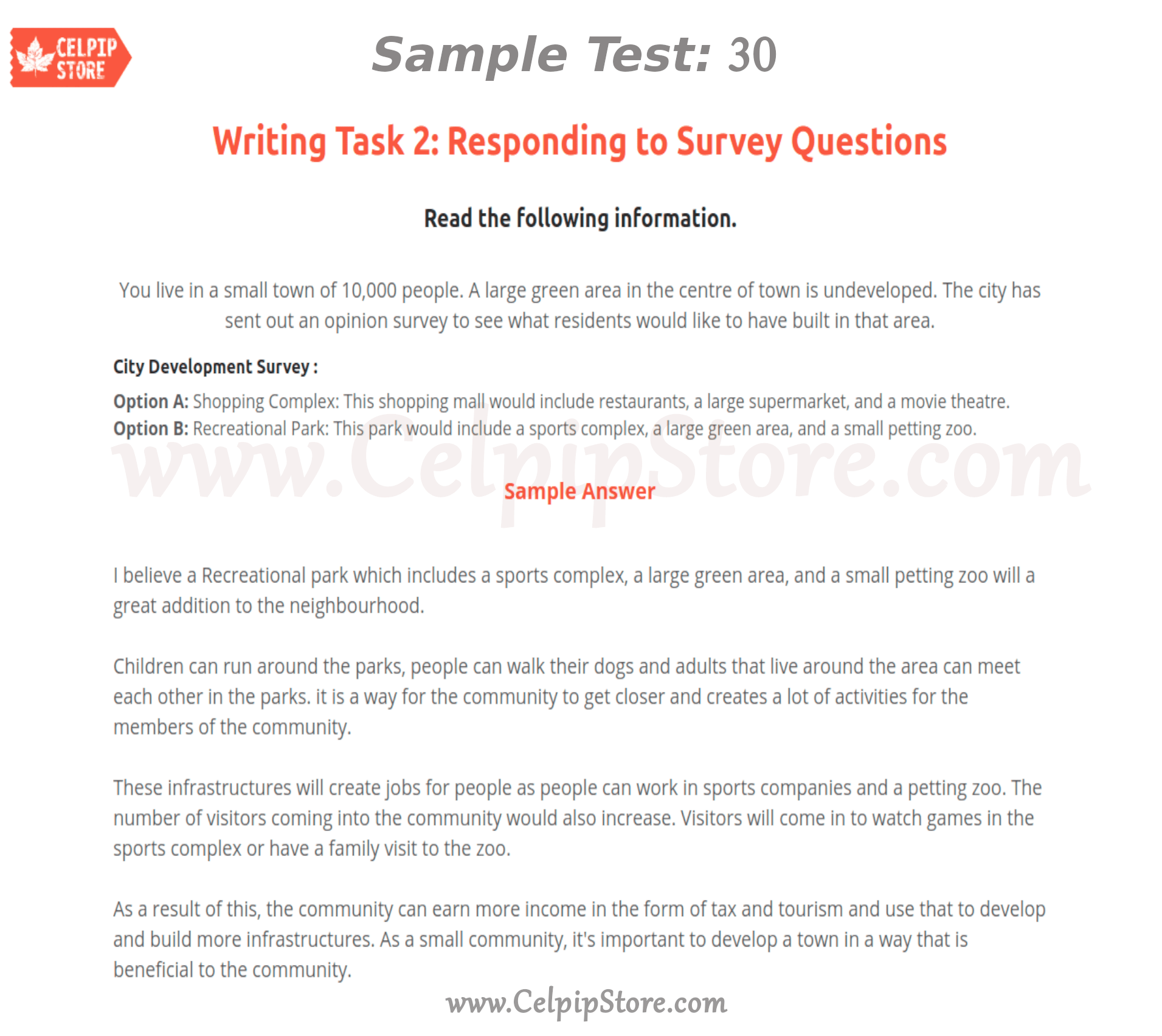 Responding to Survey Sample 30: - Free CELPIP mock