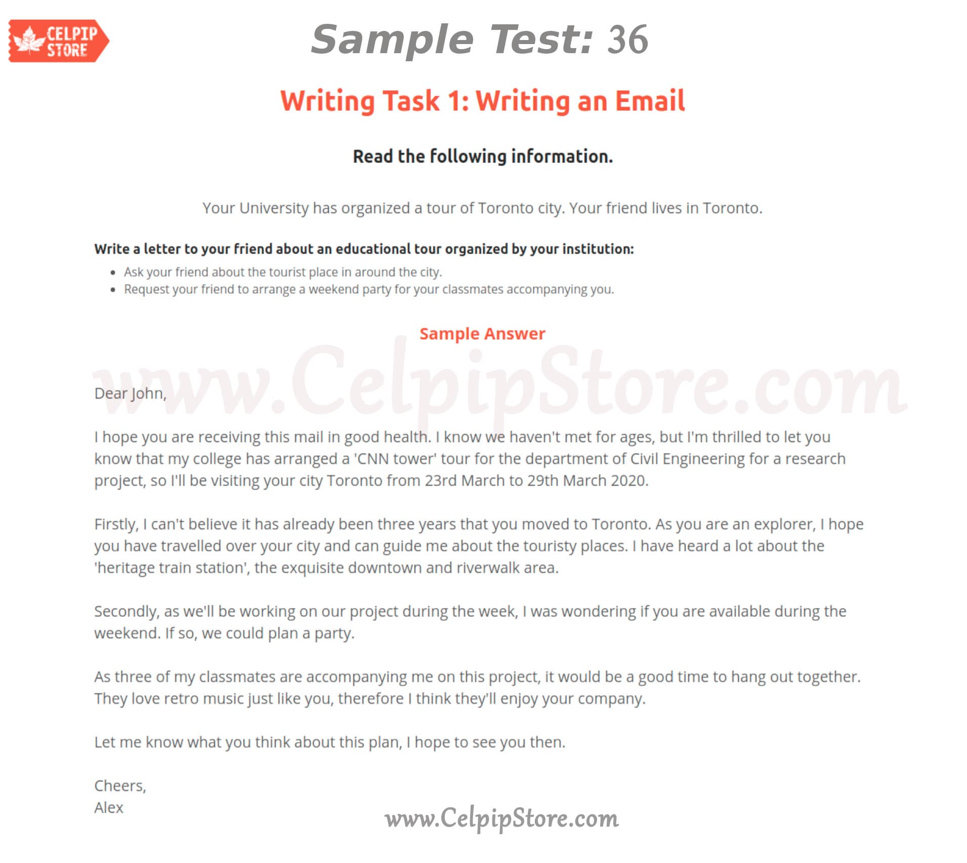 Celpip Writing an Email Sample 36: - Free CELPIP mock