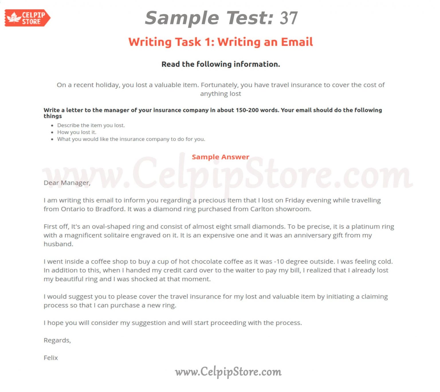 Celpip Writing an Email Sample 37: - Free CELPIP mock