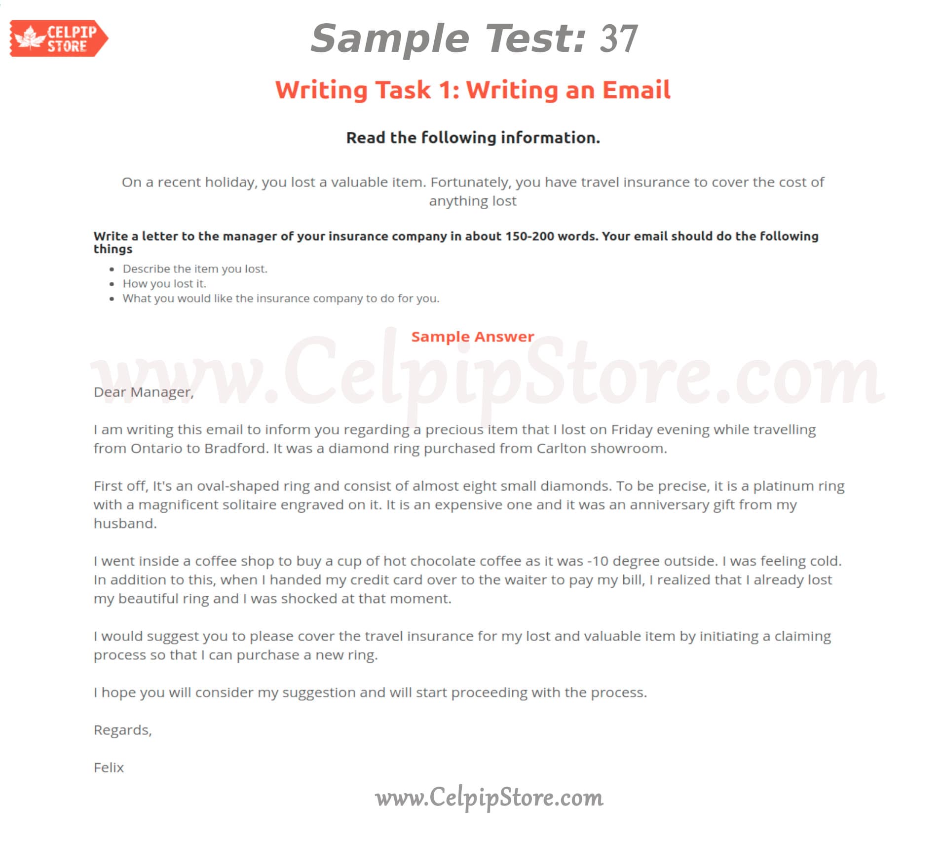 Celpip Writing an Email Sample 37: - Free CELPIP mock