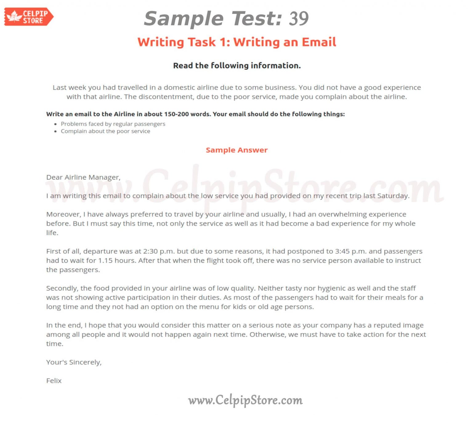 Celpip Writing an Email Sample 39: - Free CELPIP mock