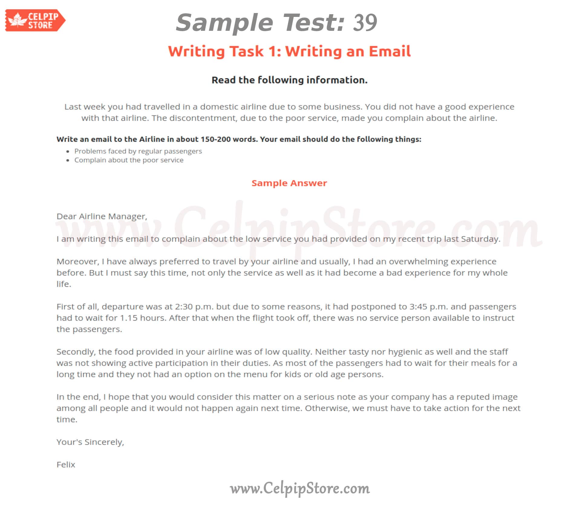 Celpip Writing an Email Sample 39: - Free CELPIP mock