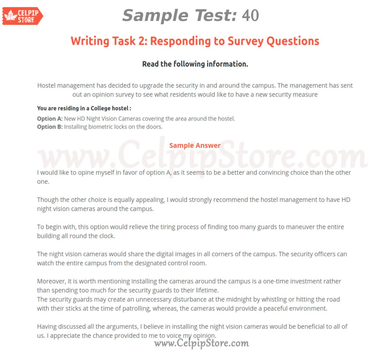 Responding to Survey Sample 40: - Free CELPIP mock