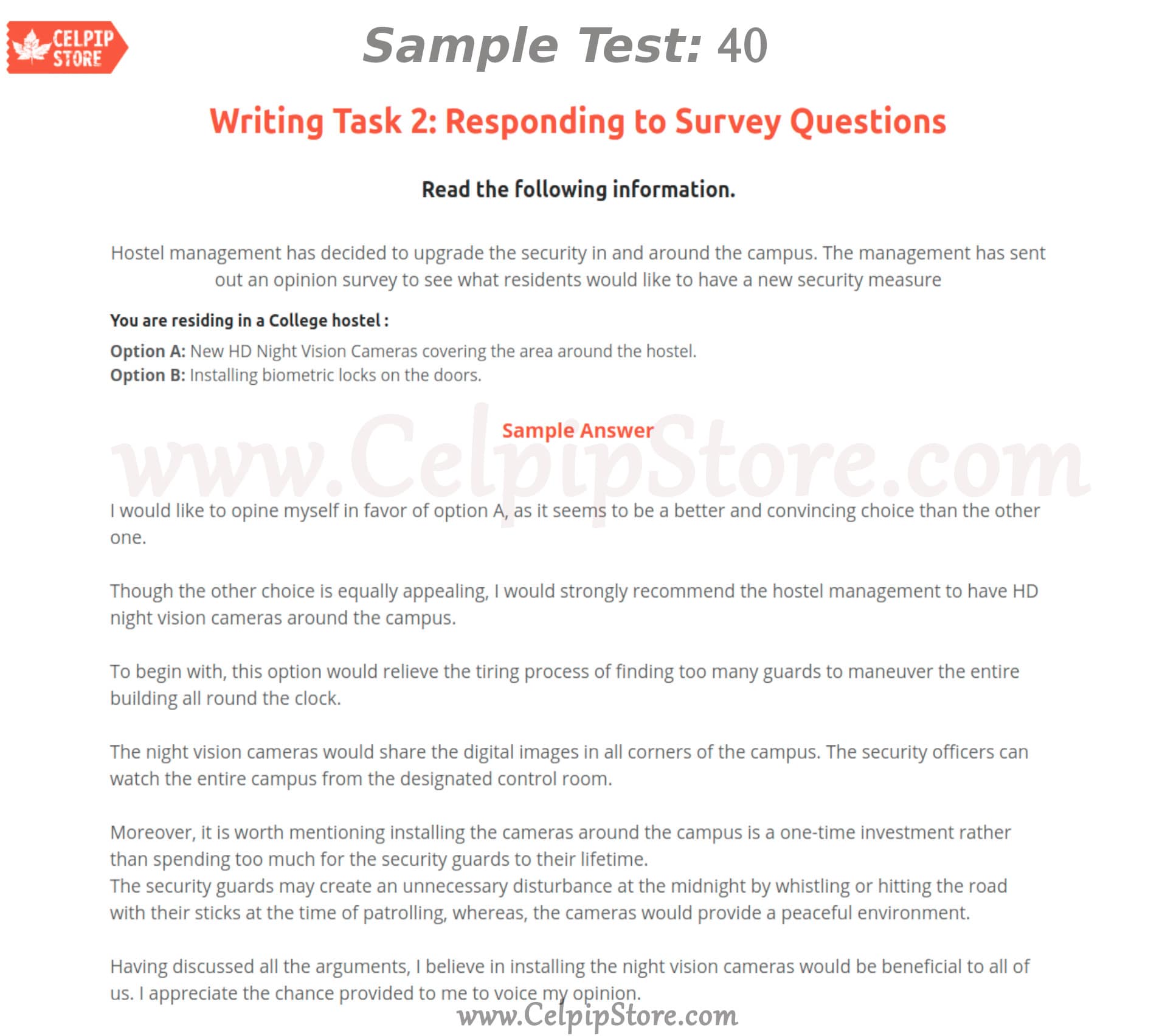 Responding to Survey Sample 40: - Free CELPIP mock