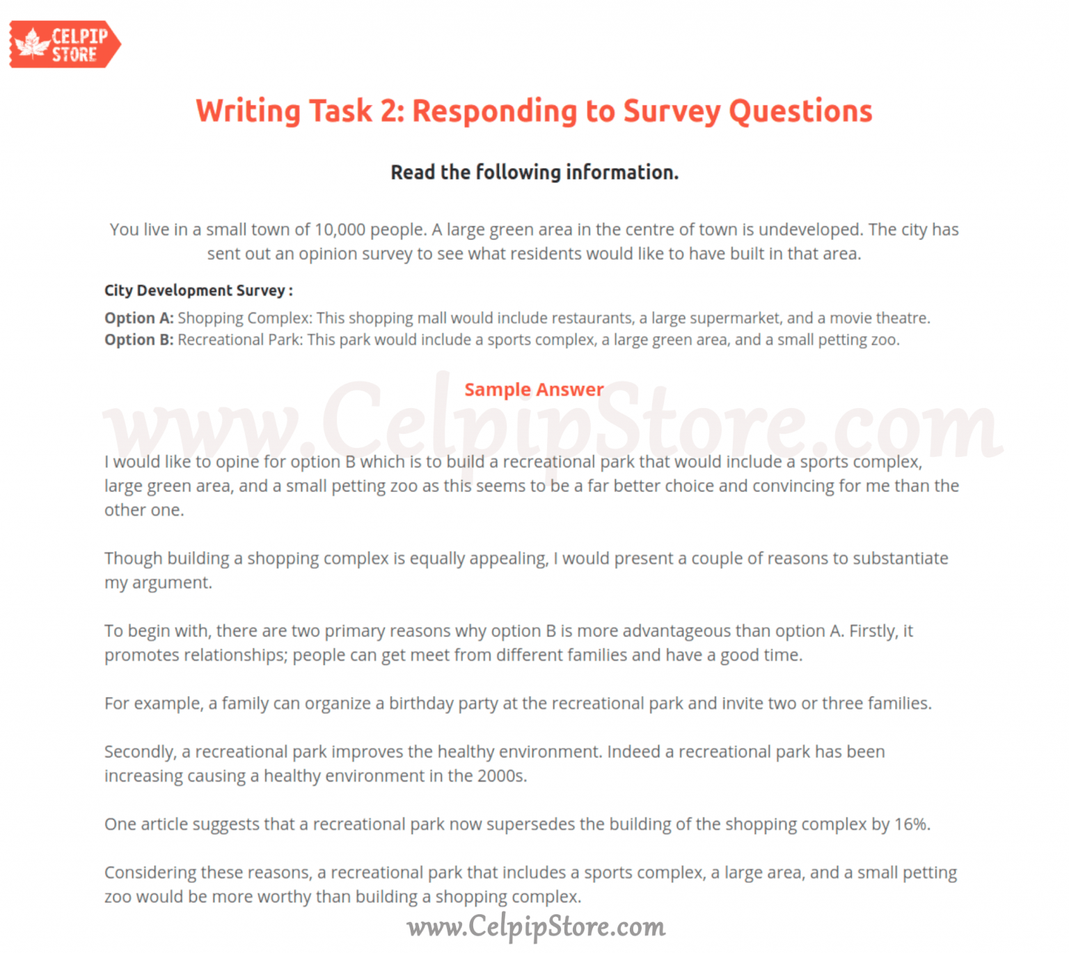 Celpip Responding to Survey Task