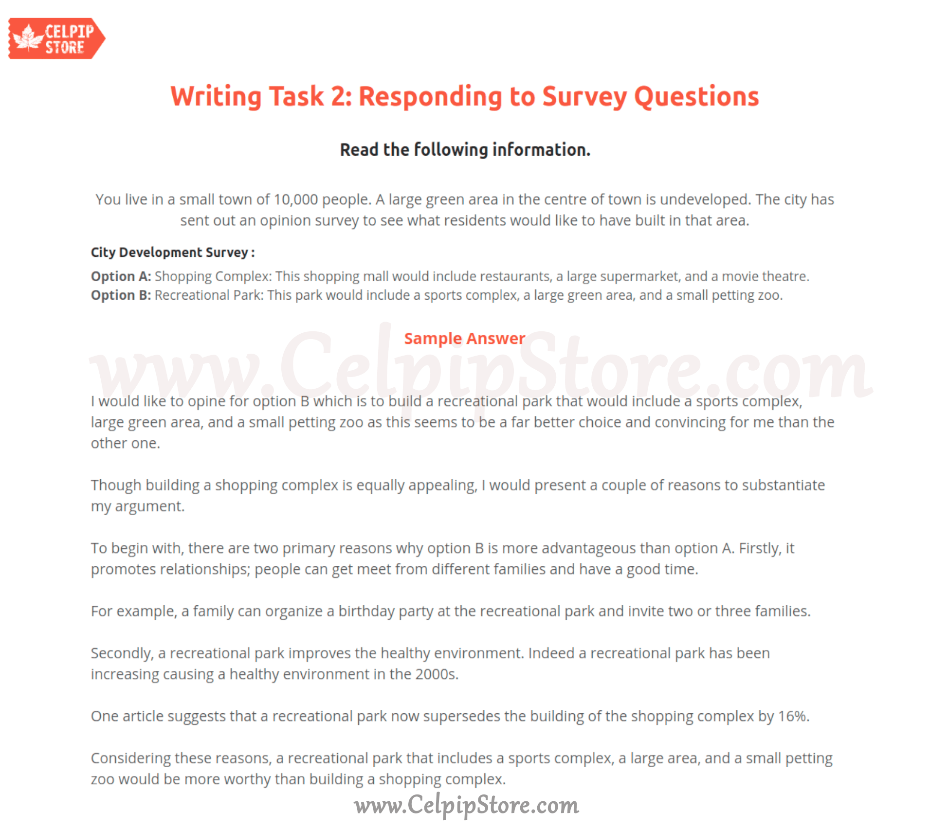 Celpip Responding to Survey Task