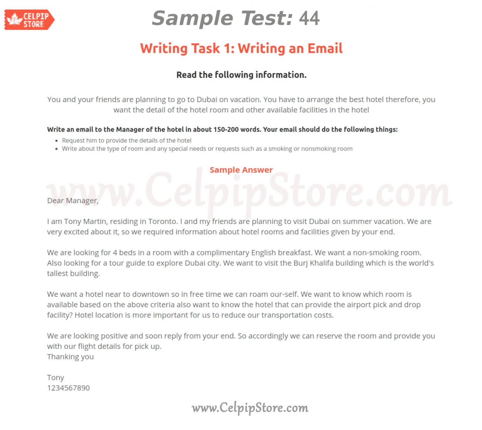 Celpip Writing an Email Sample 44: - Free CELPIP mock