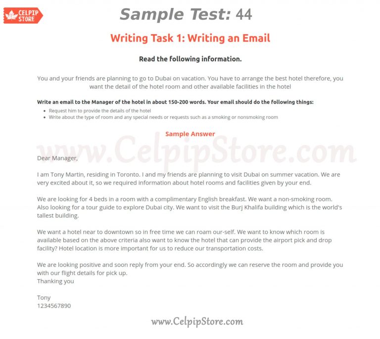 Celpip Writing an Email Sample 44: - Free CELPIP mock
