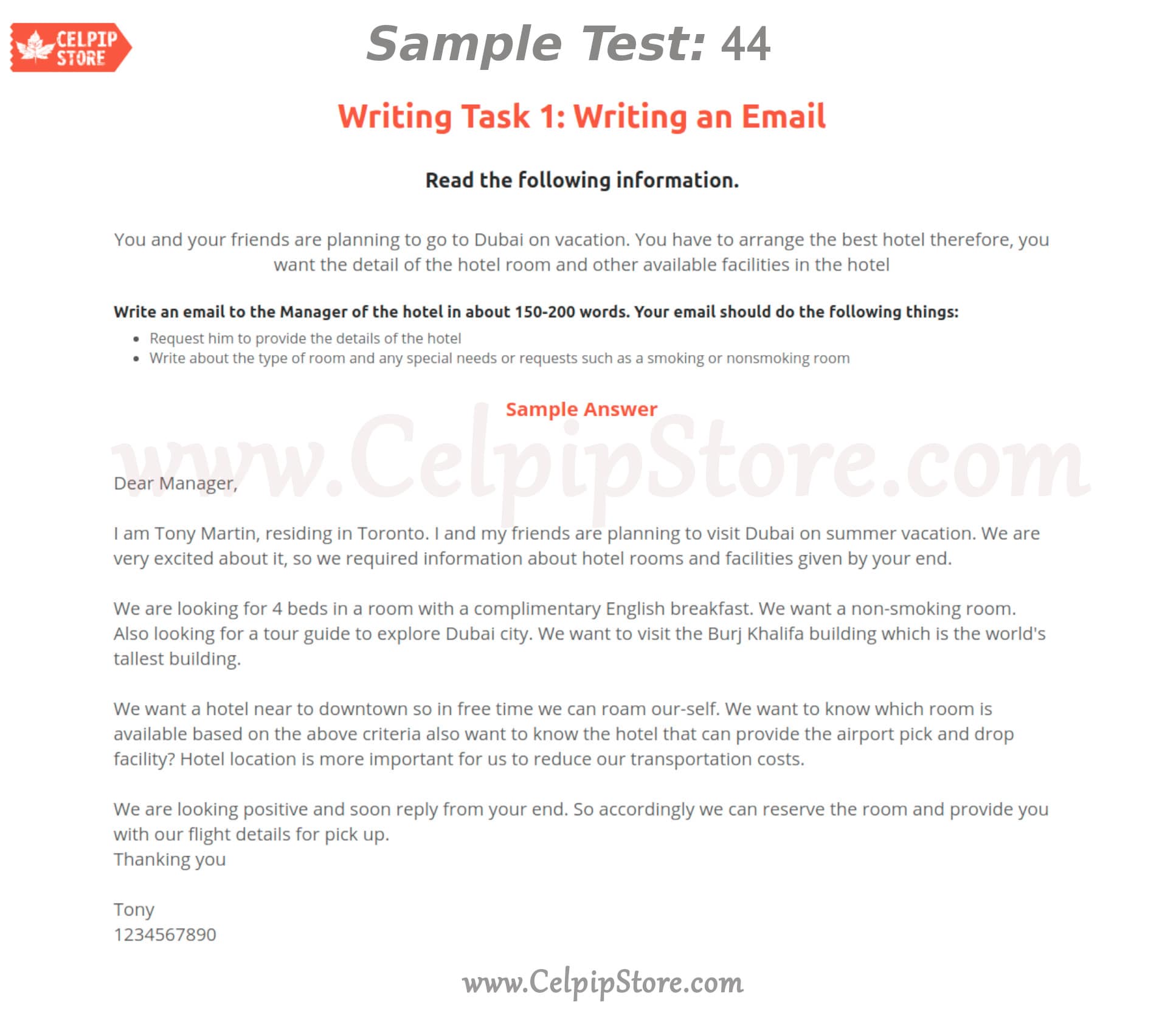 Celpip Writing an Email Sample 44: - Free CELPIP mock