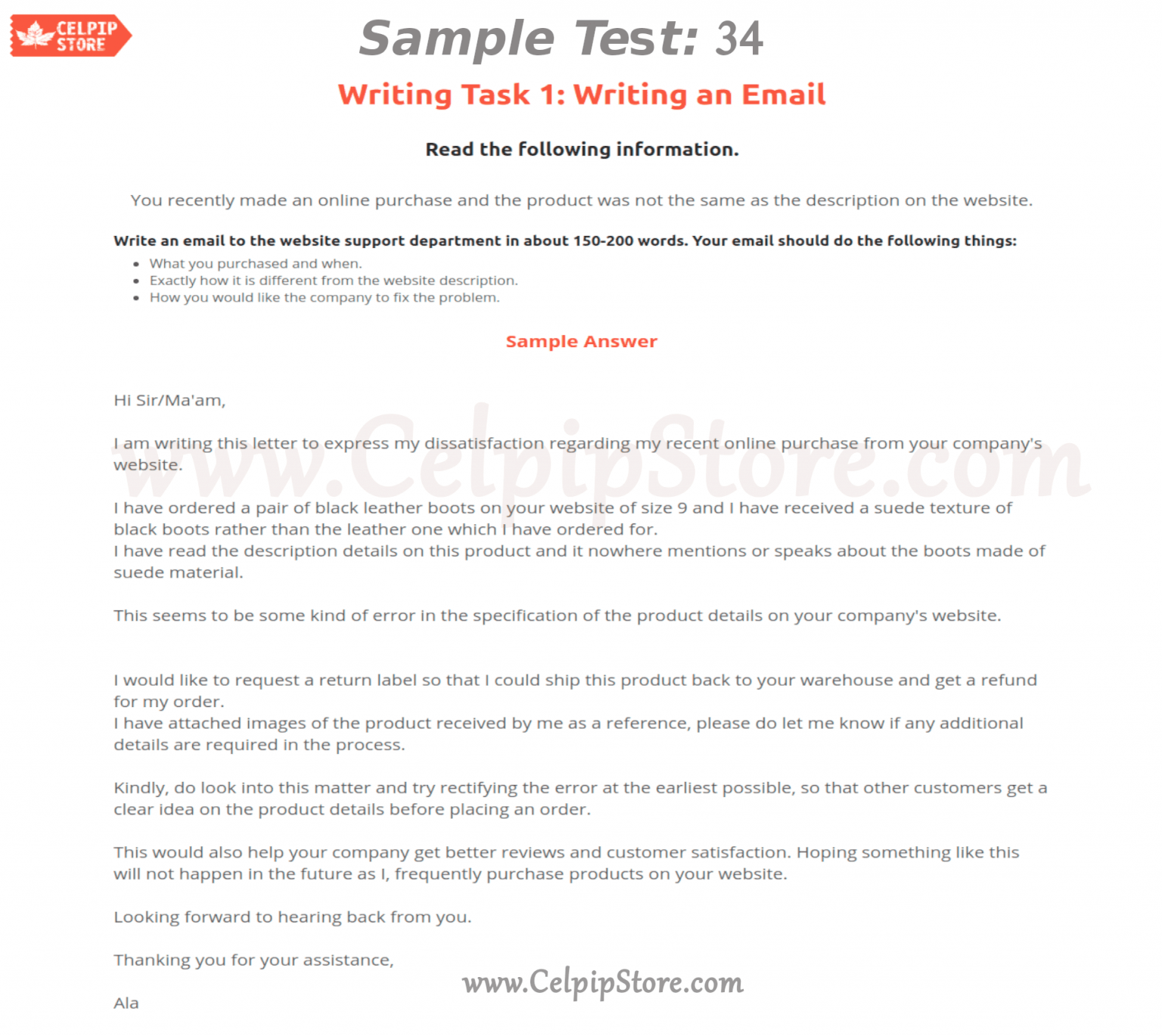 Celpip Writing an Email Sample 34: - Free CELPIP mock