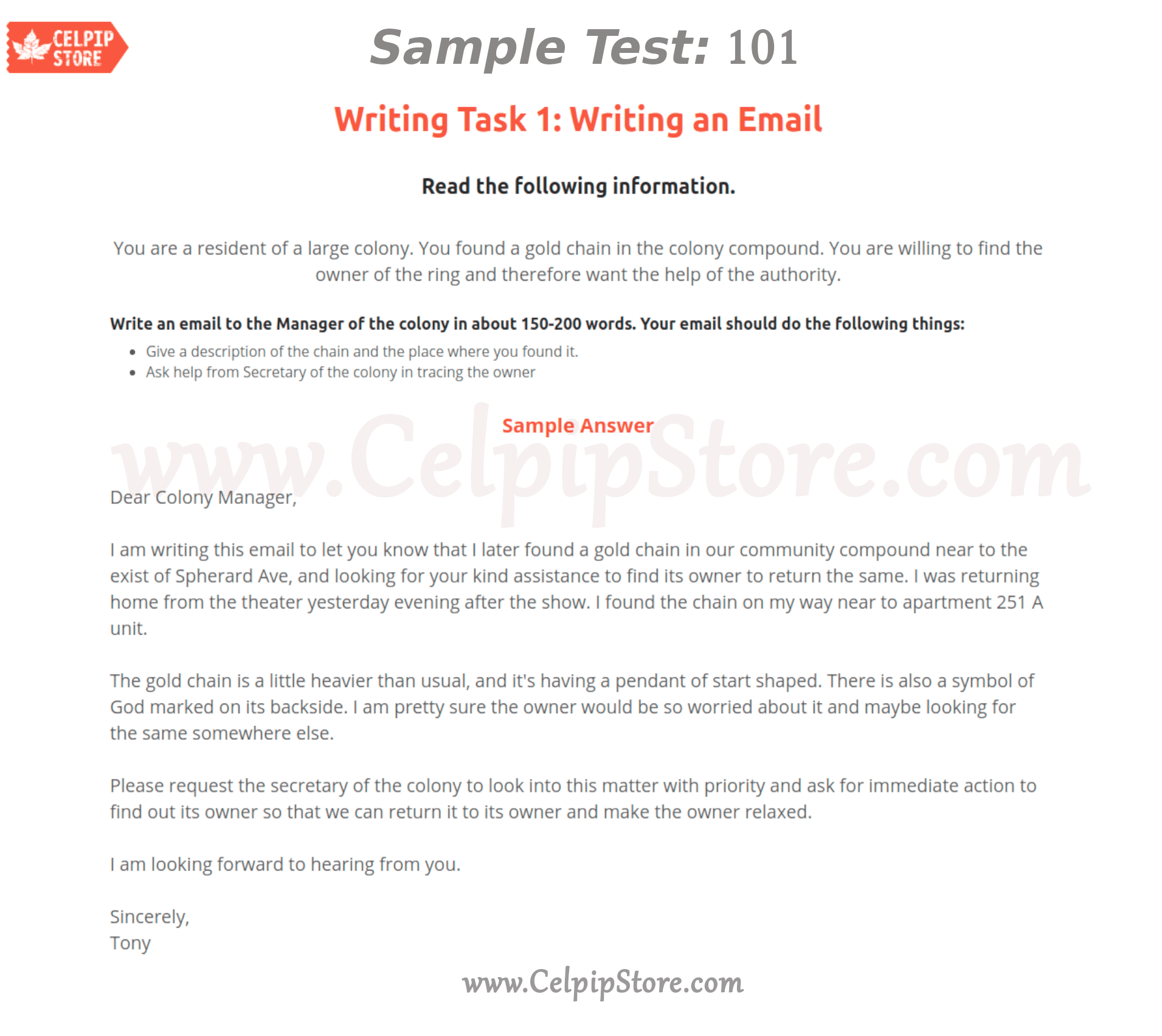 Celpip Writing an Email Sample 101: - Free CELPIP mock