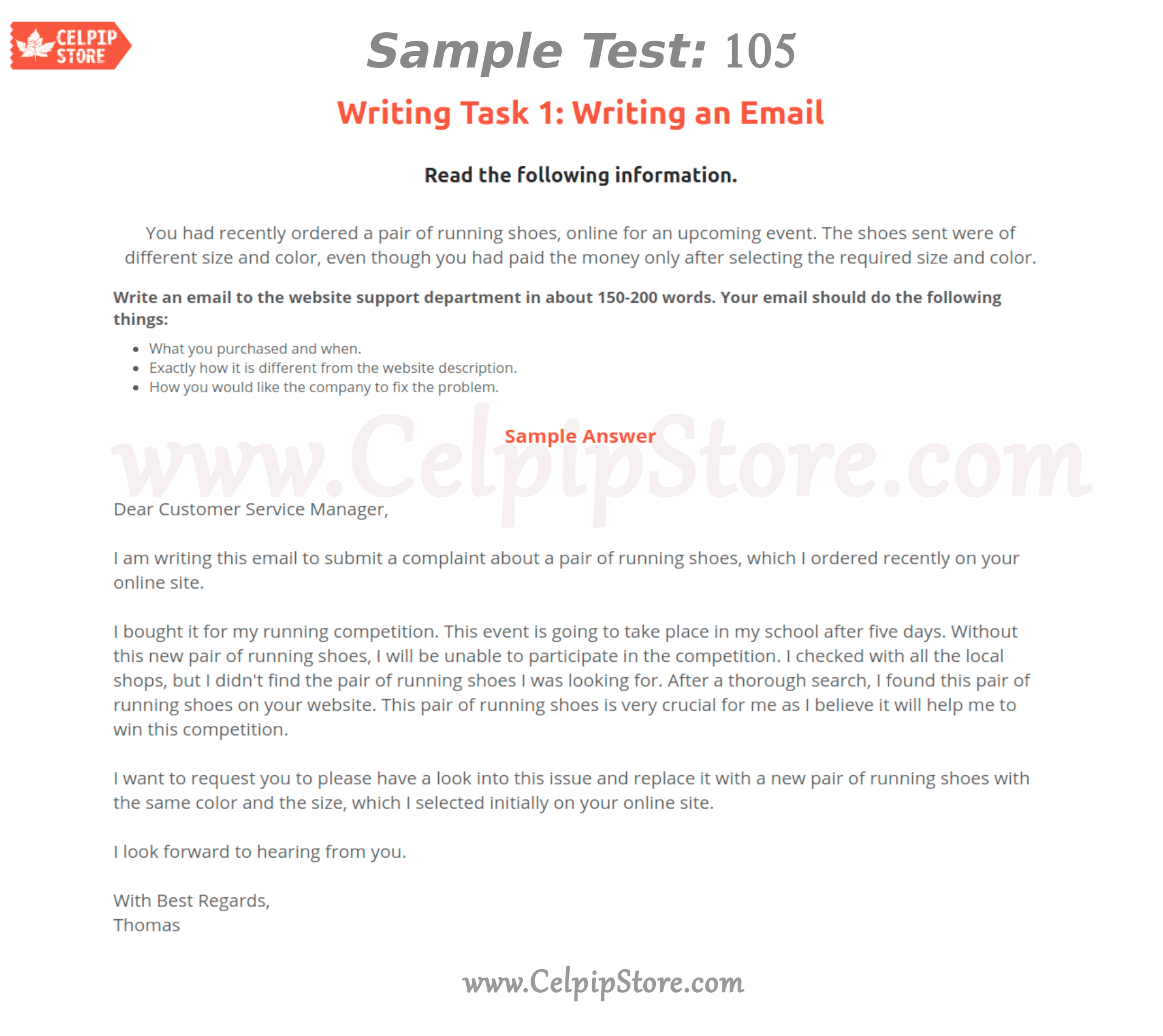 Celpip Writing an Email Sample 105: - Free CELPIP mock