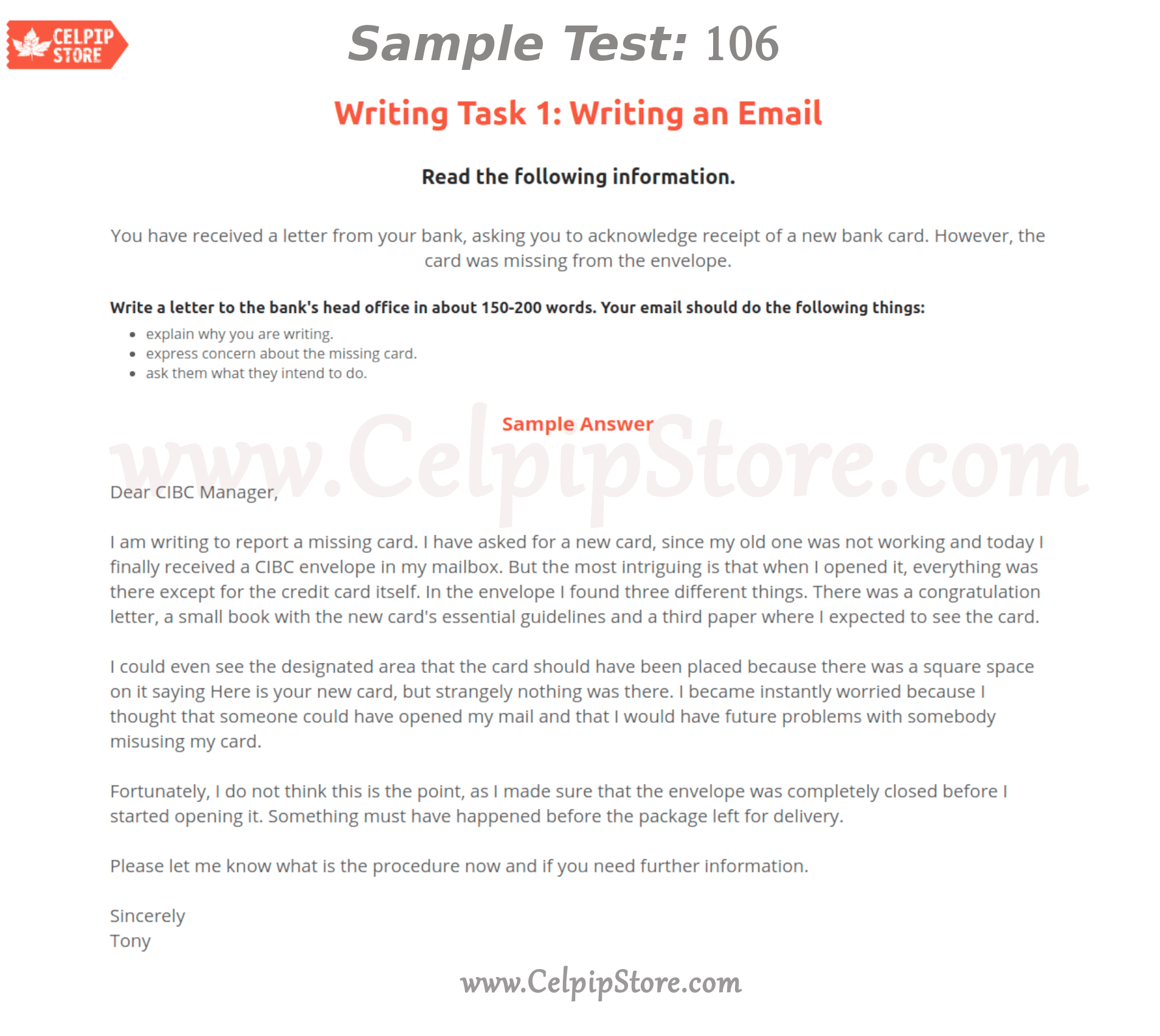 Celpip Writing an Email Sample 106: - Free CELPIP mock