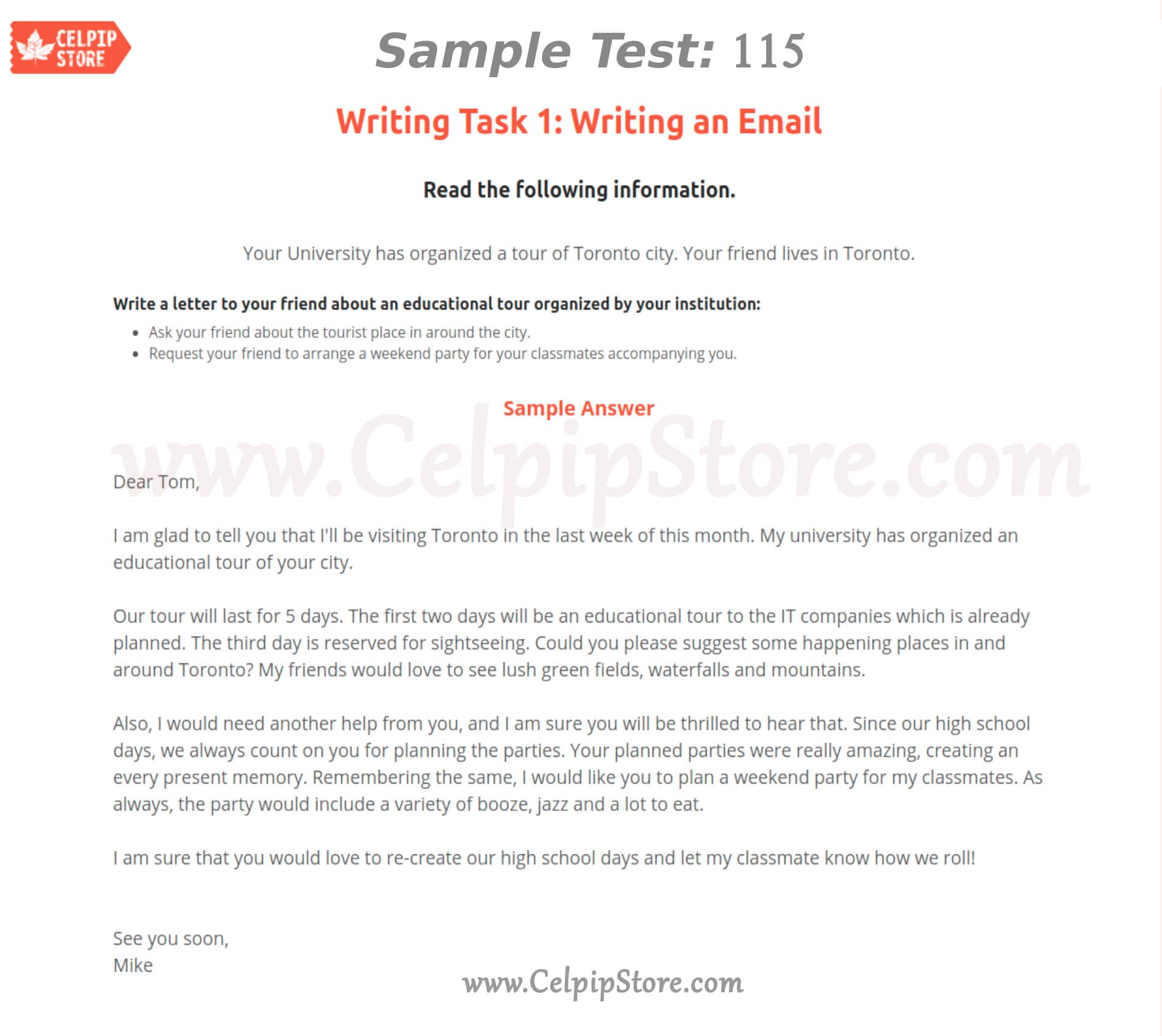 Celpip Writing an Email Sample 115: - Free CELPIP mock