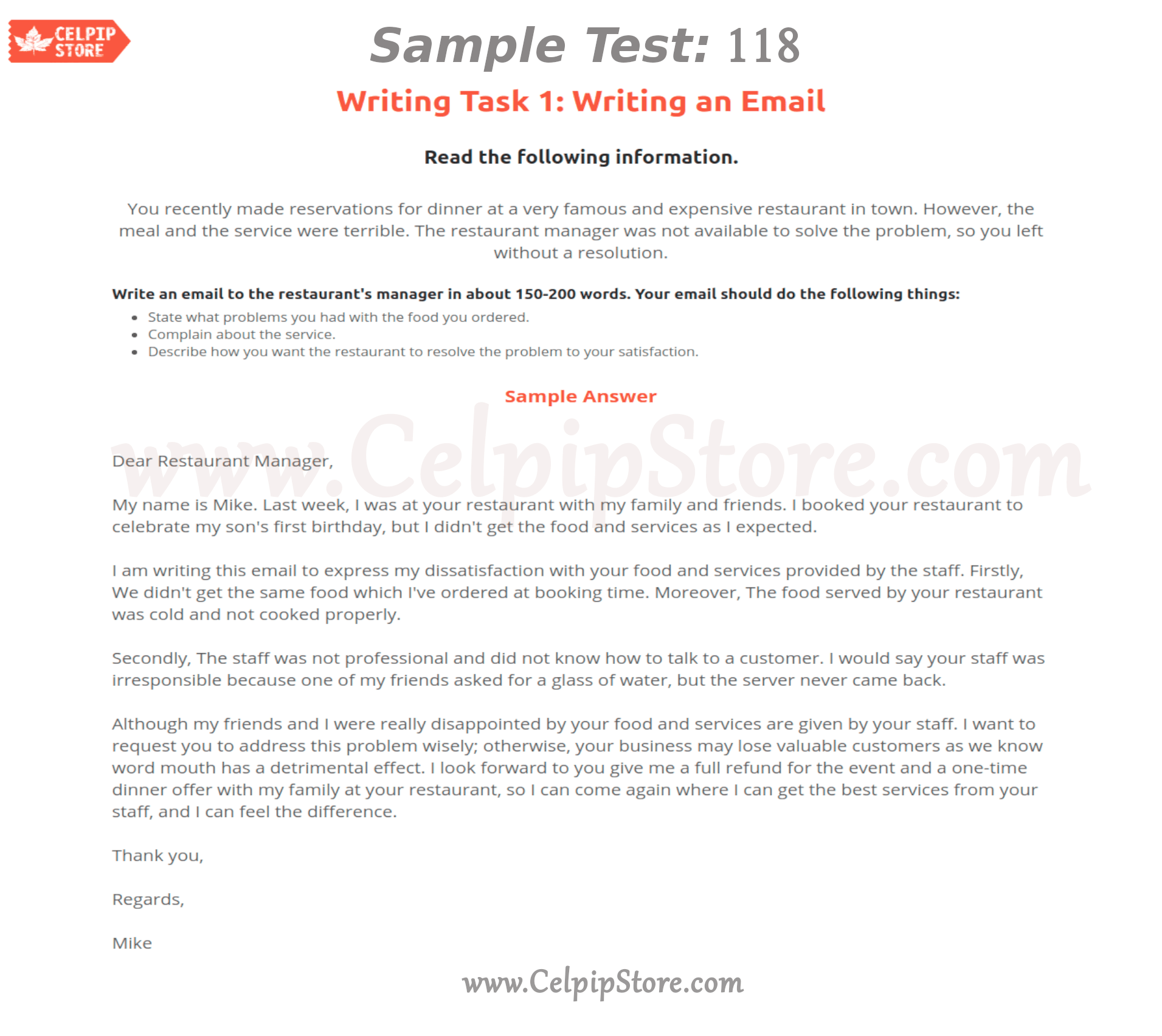 Celpip Writing an Email Sample 118: - Free CELPIP mock