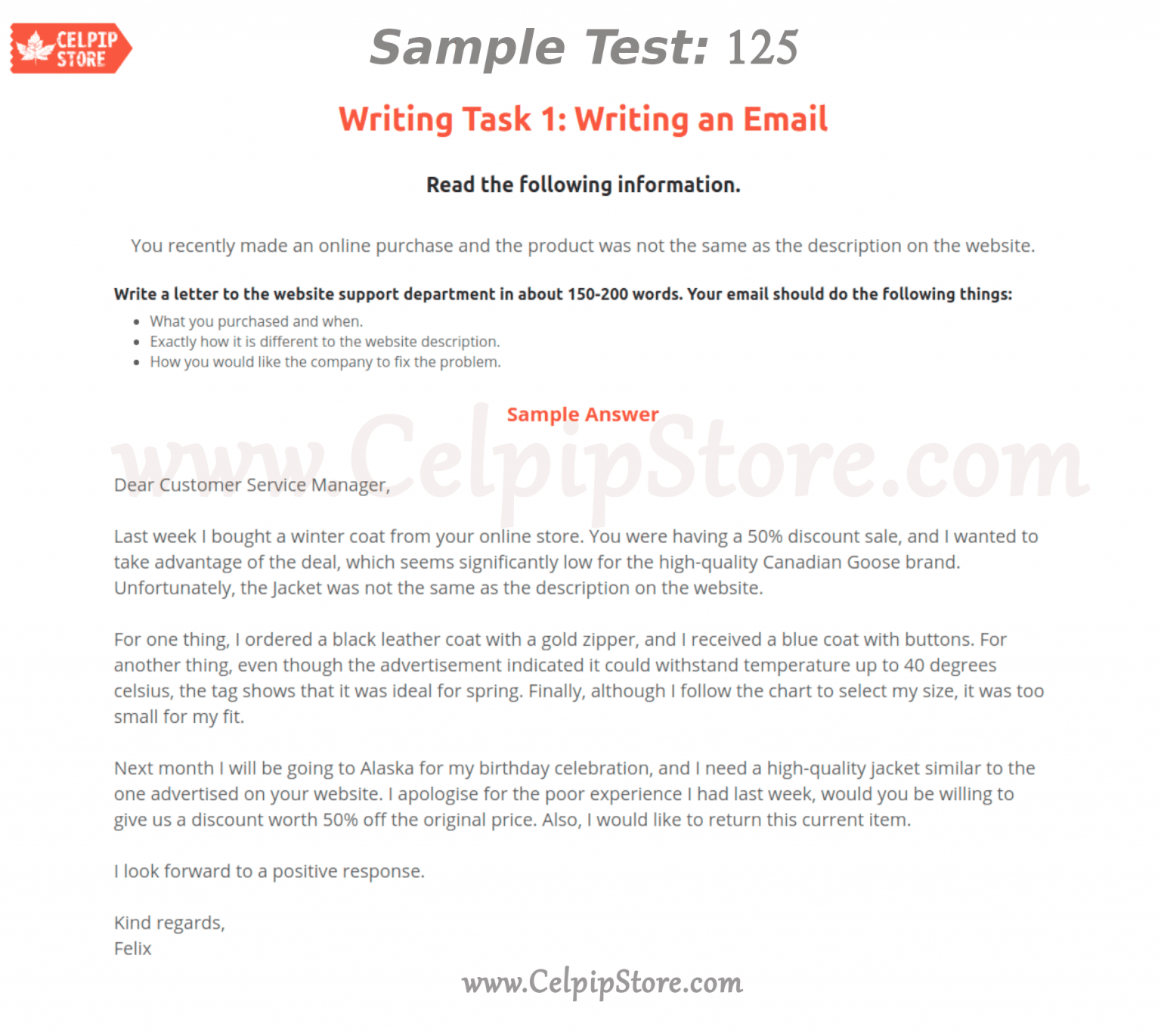 Celpip Writing an Email Sample 125: - Free CELPIP mock