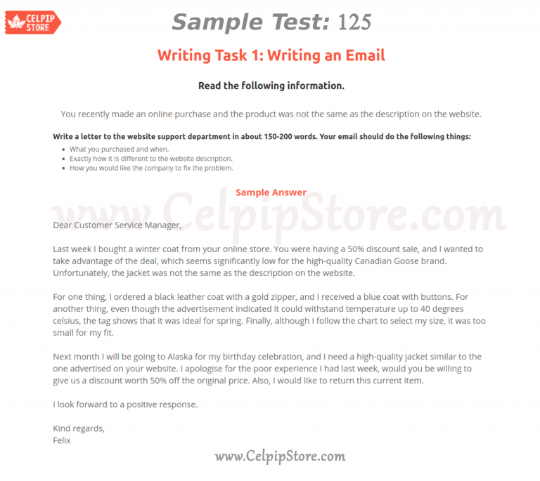 Celpip Writing an Email Sample 125: - Free CELPIP mock