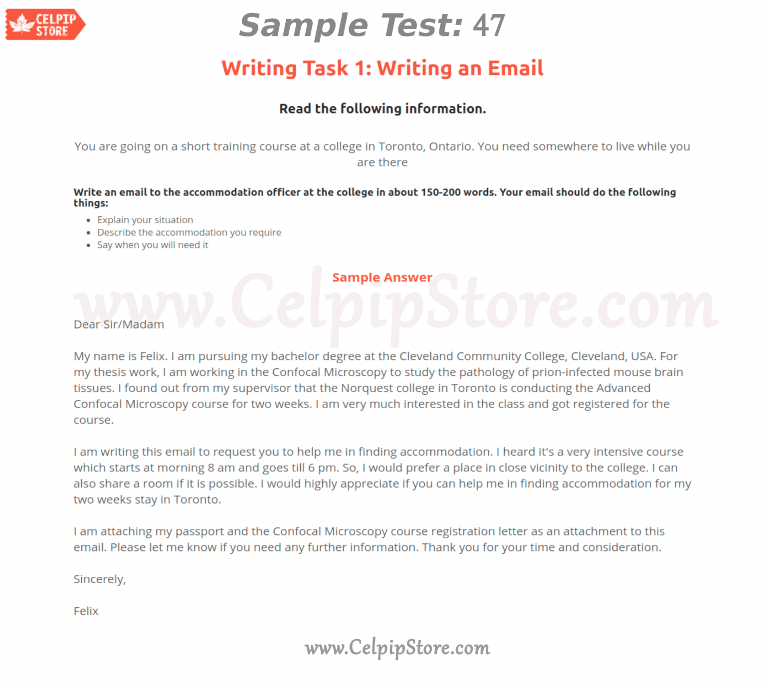 Celpip Writing an Email Sample 47: - Free CELPIP mock