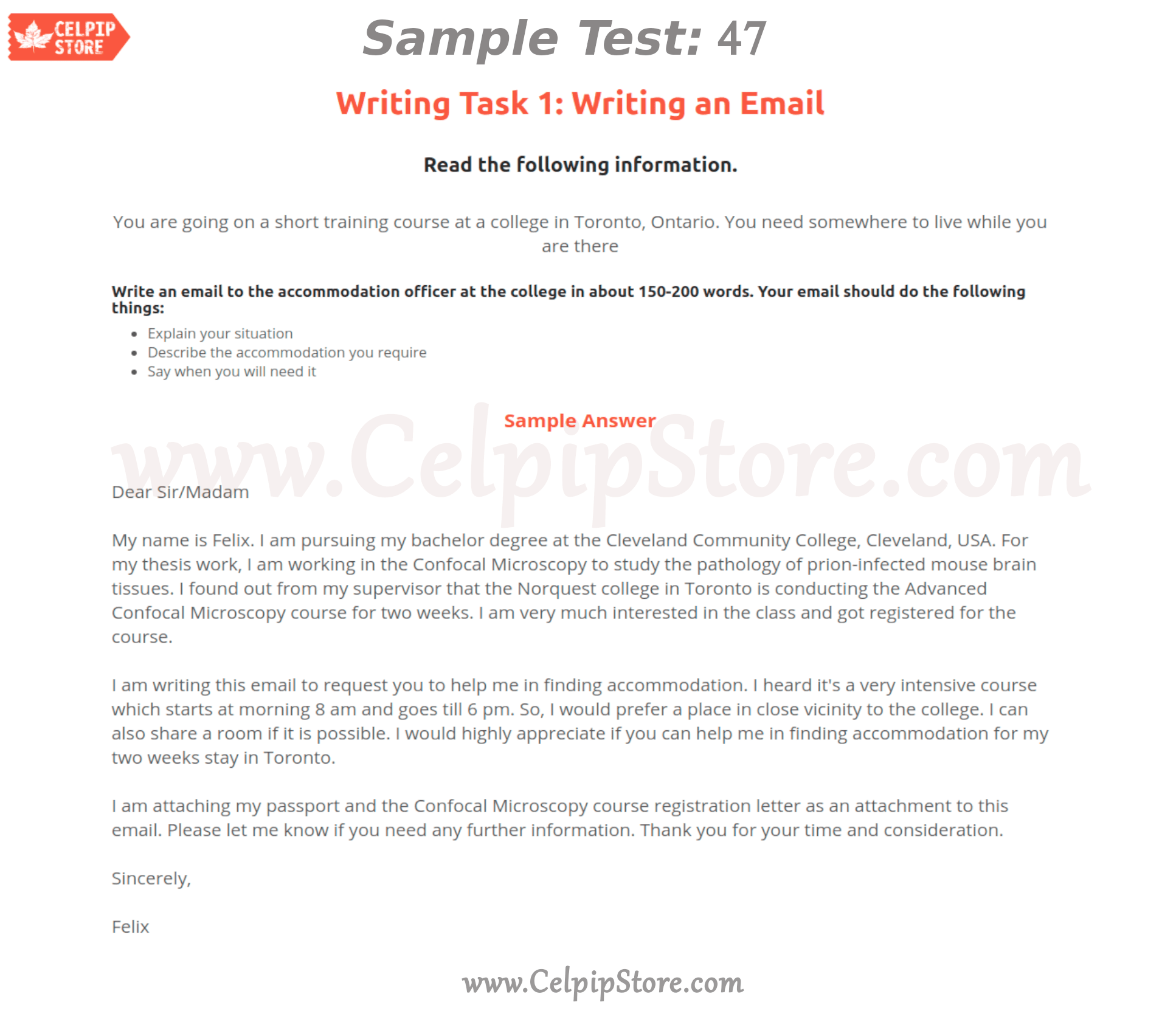 Celpip Writing an Email Sample 47: - Free CELPIP mock