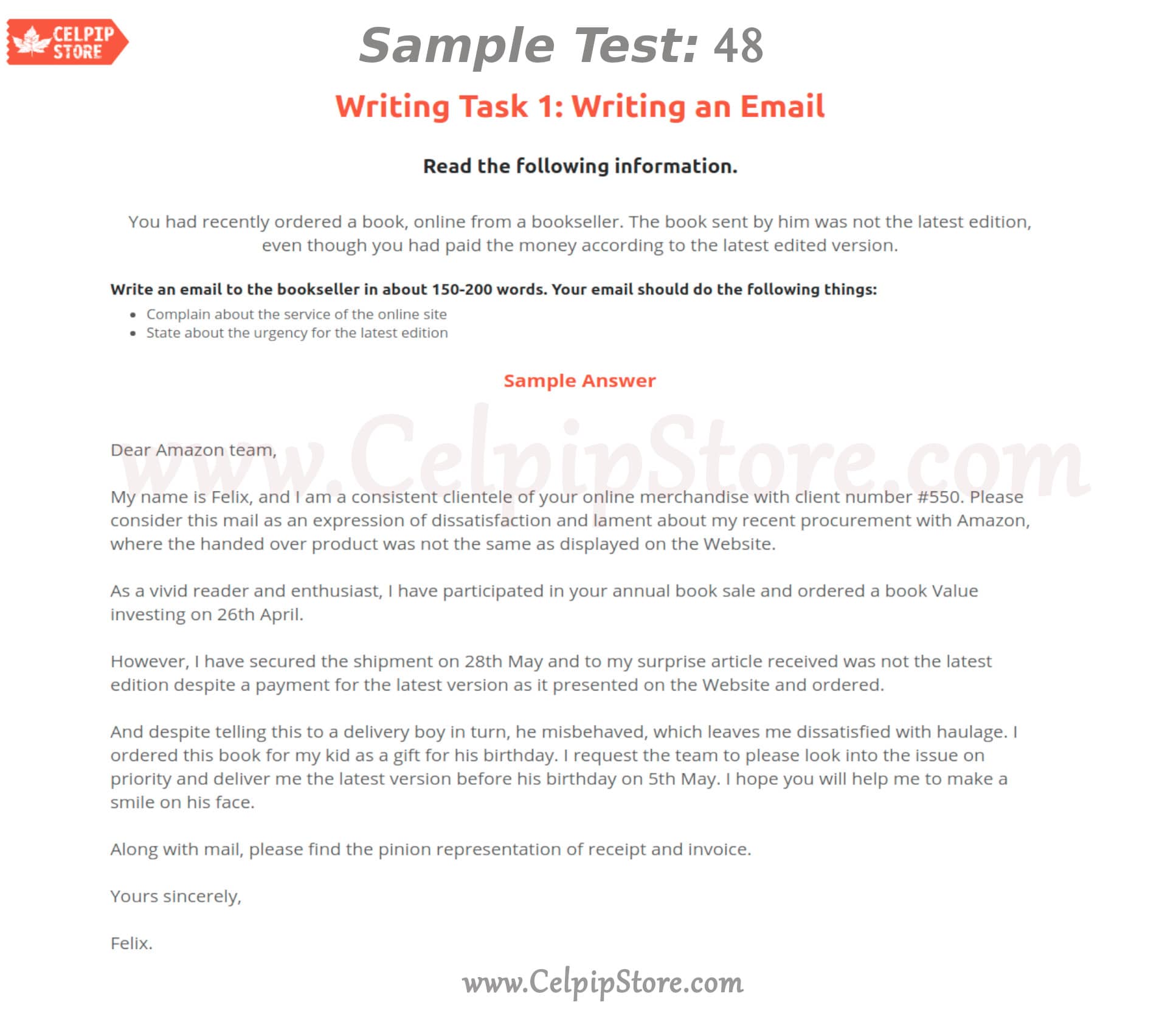 Celpip Writing an Email Sample 48: - Free CELPIP mock