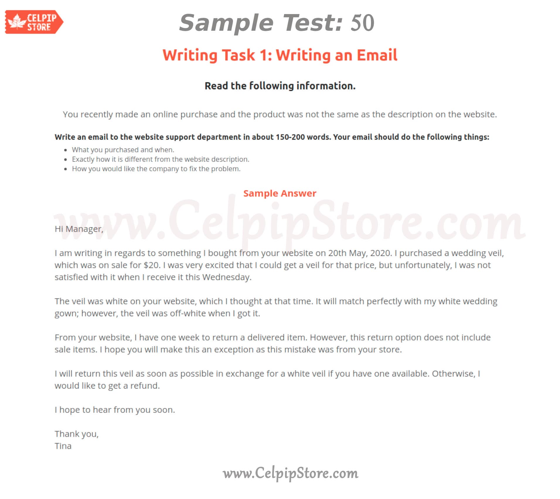 Celpip Writing an Email Sample 50: - Free CELPIP mock
