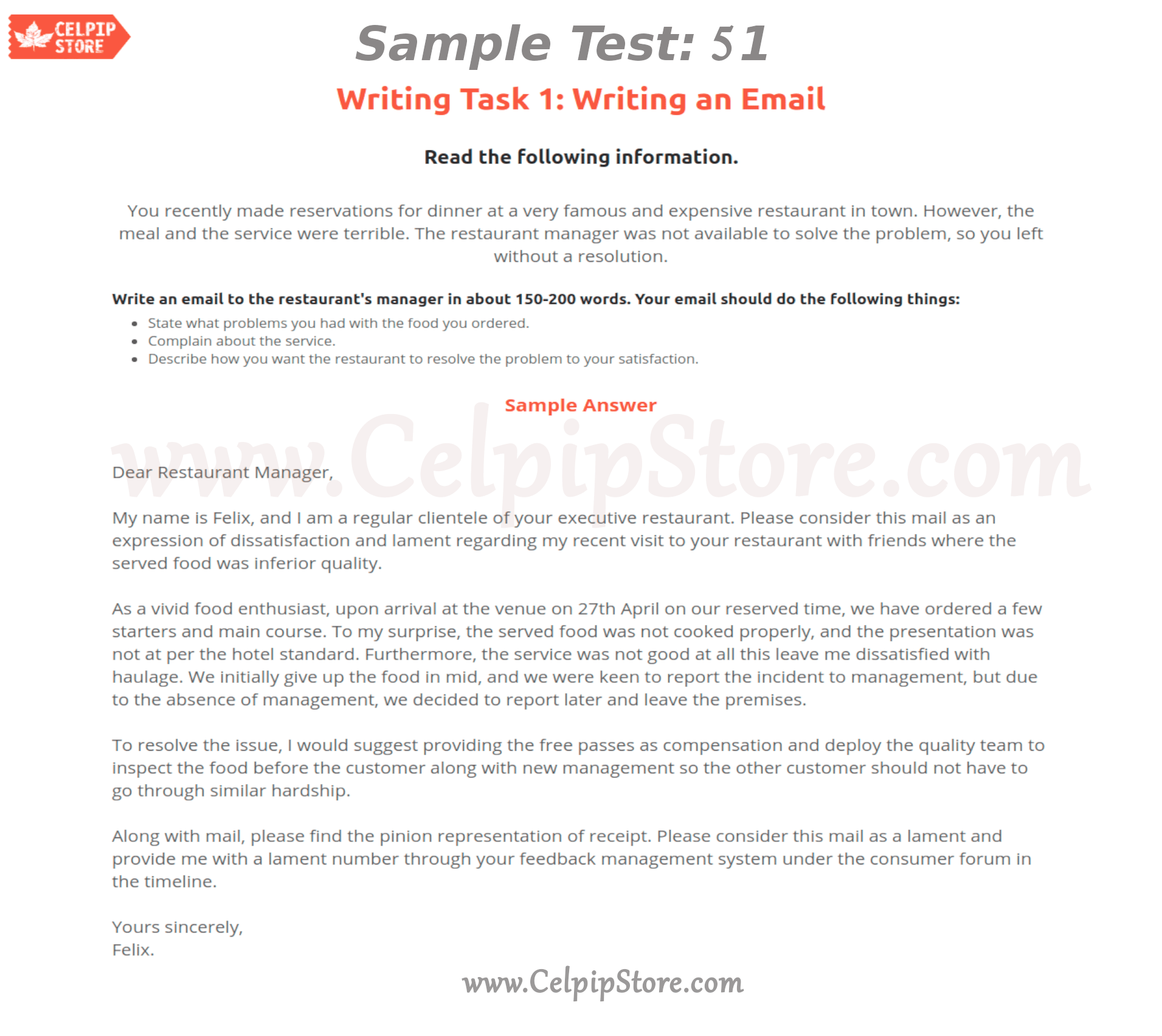 Celpip Writing an Email Sample 51: - Free CELPIP mock