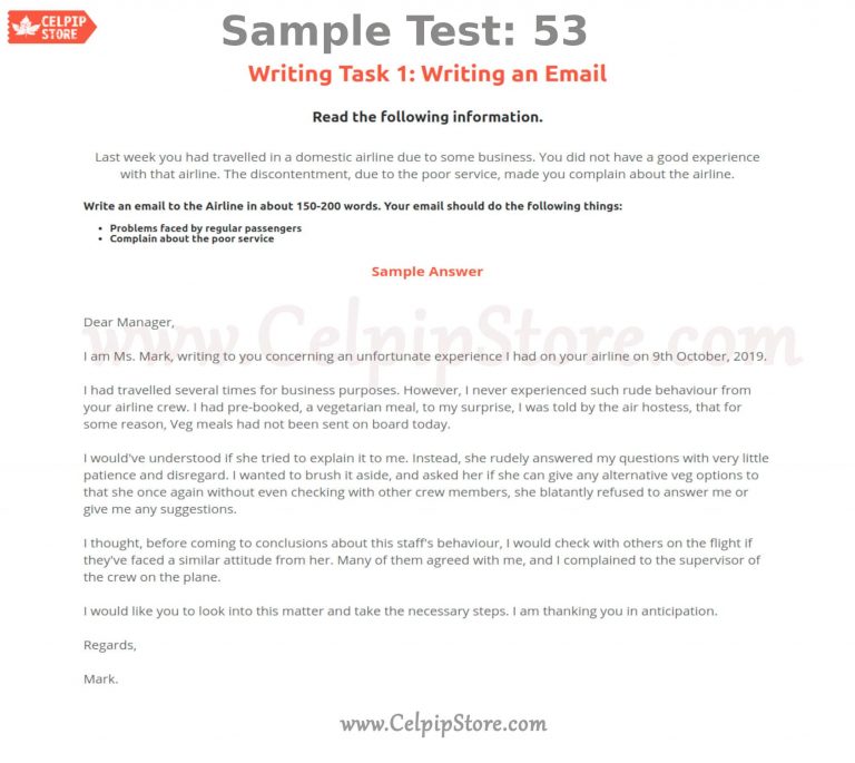 Celpip Writing an Email Sample 53: - Free CELPIP mock