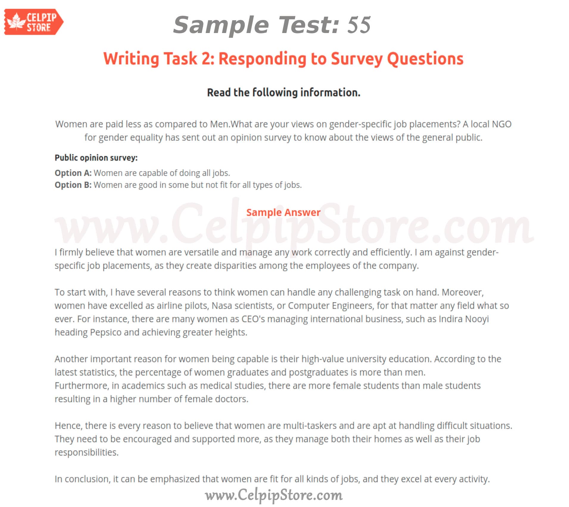Responding to Survey Sample 55: - Free CELPIP mock