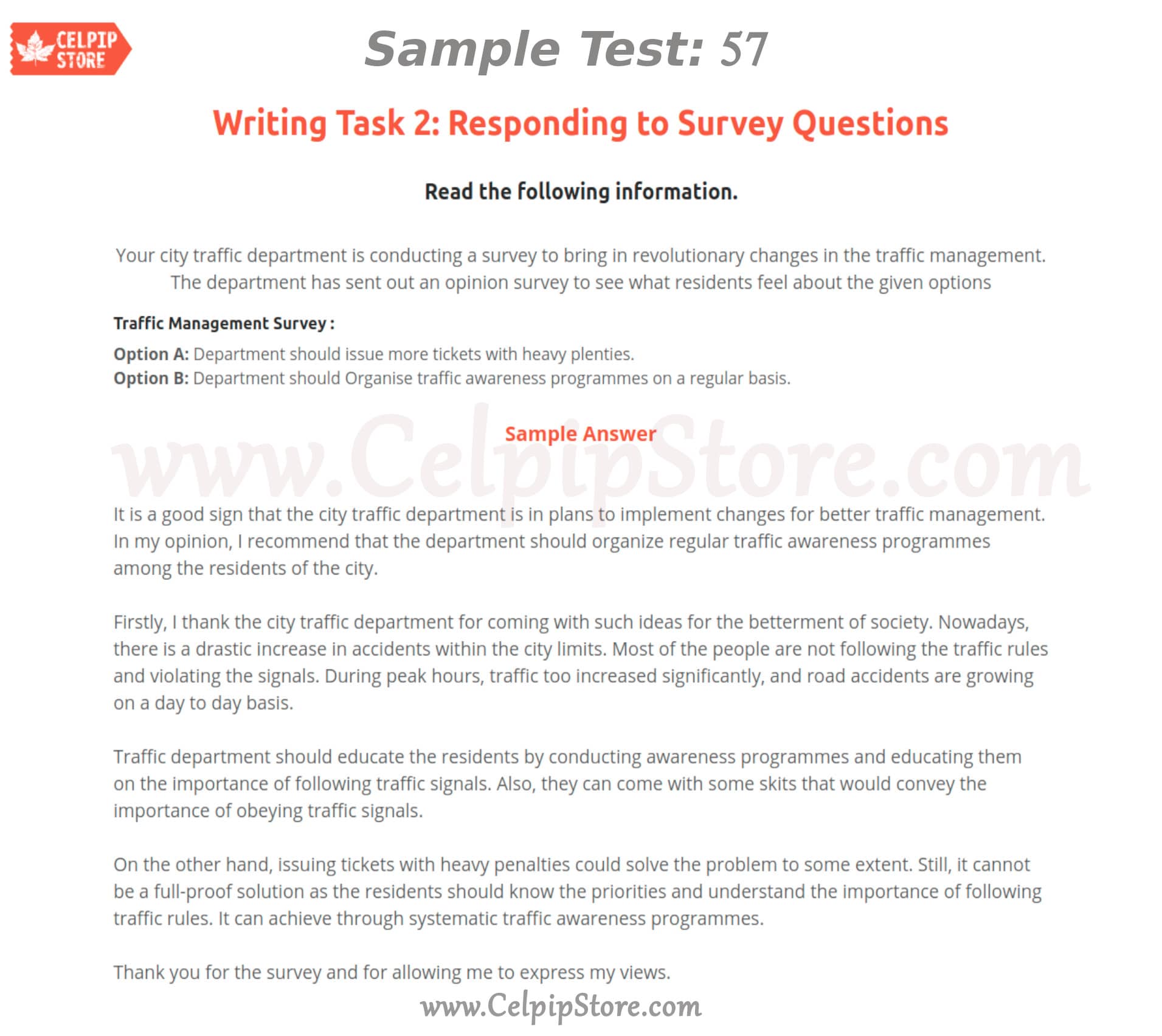 Responding to Survey Sample 57: - Free CELPIP mock