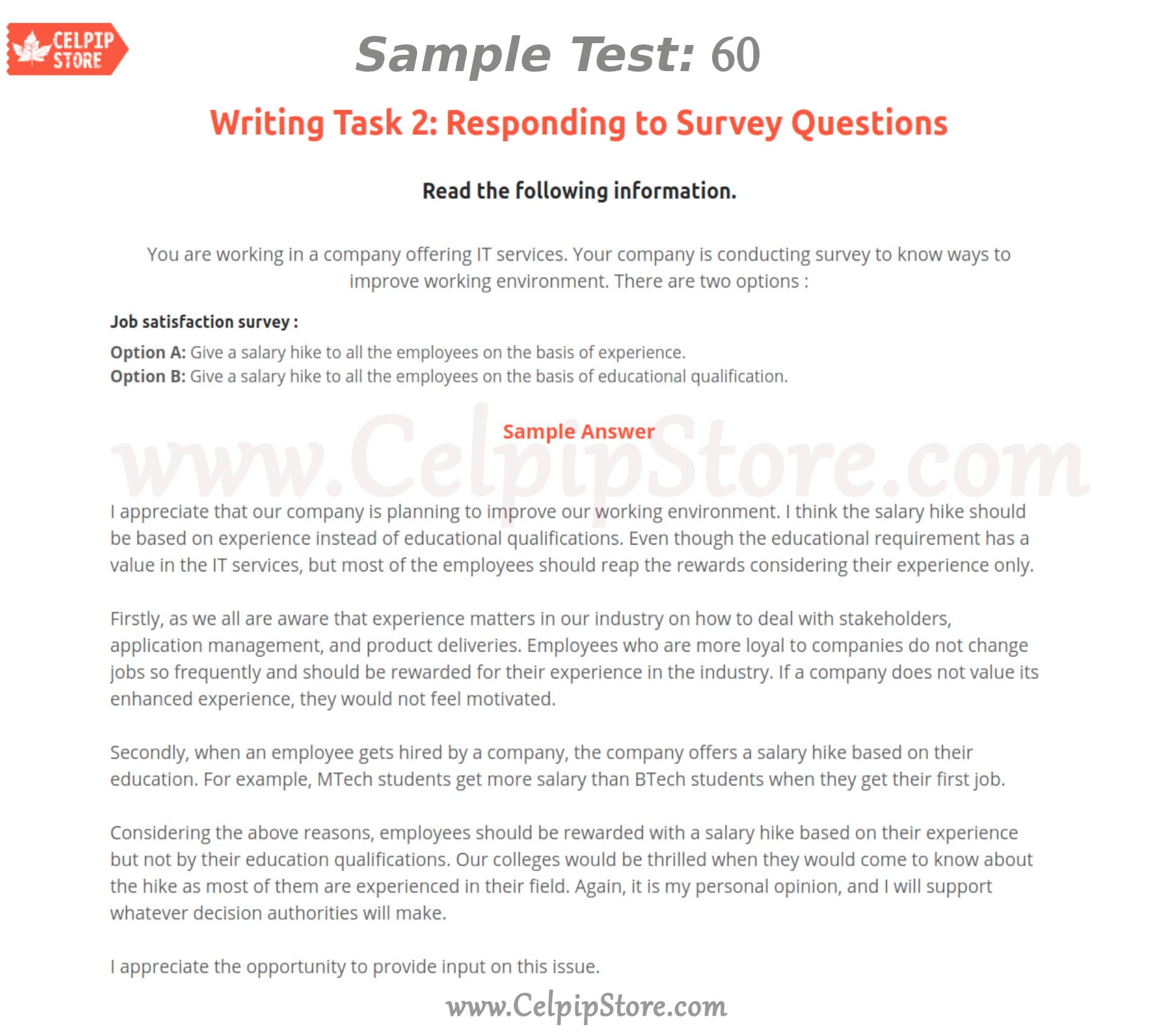 Responding to Survey Sample 60: - Free CELPIP mock