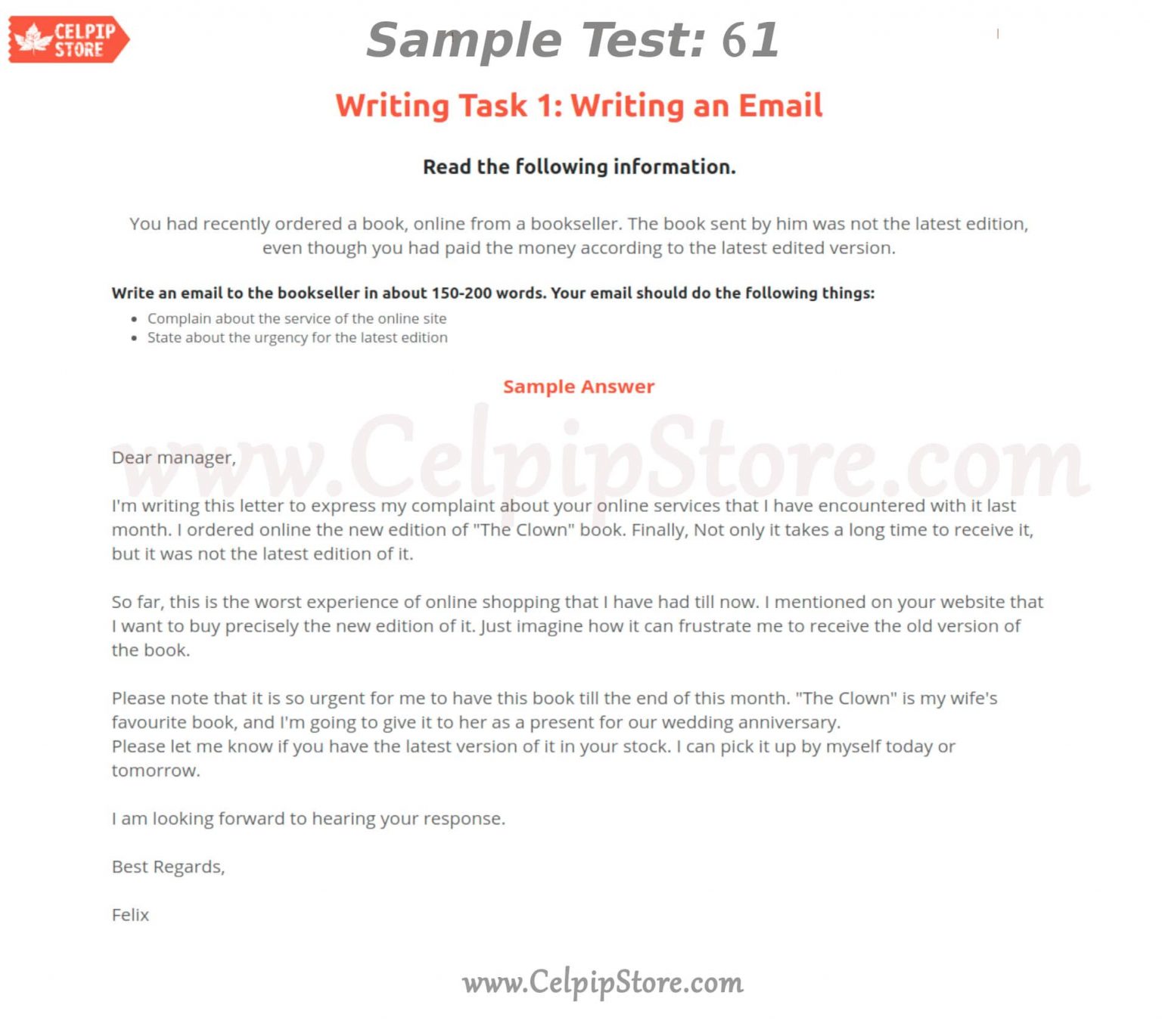 Celpip Writing an Email Sample 61: - Free CELPIP mock