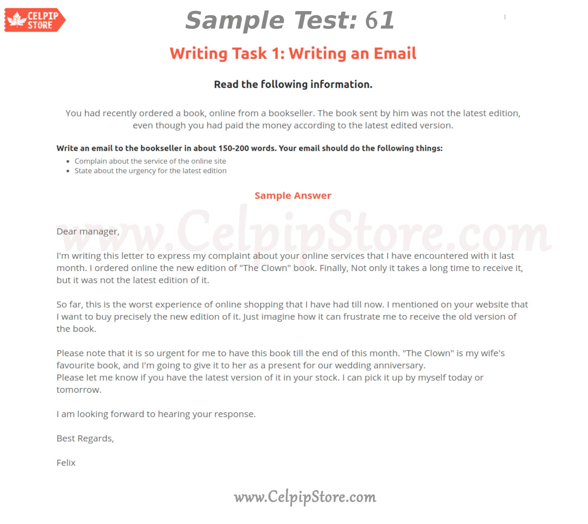 Celpip Writing an Email Sample 61: - Free CELPIP mock