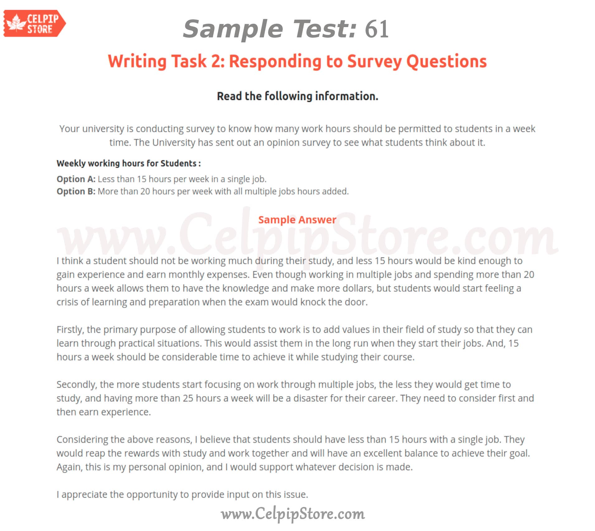 Responding to Survey Sample 61: - Free CELPIP mock