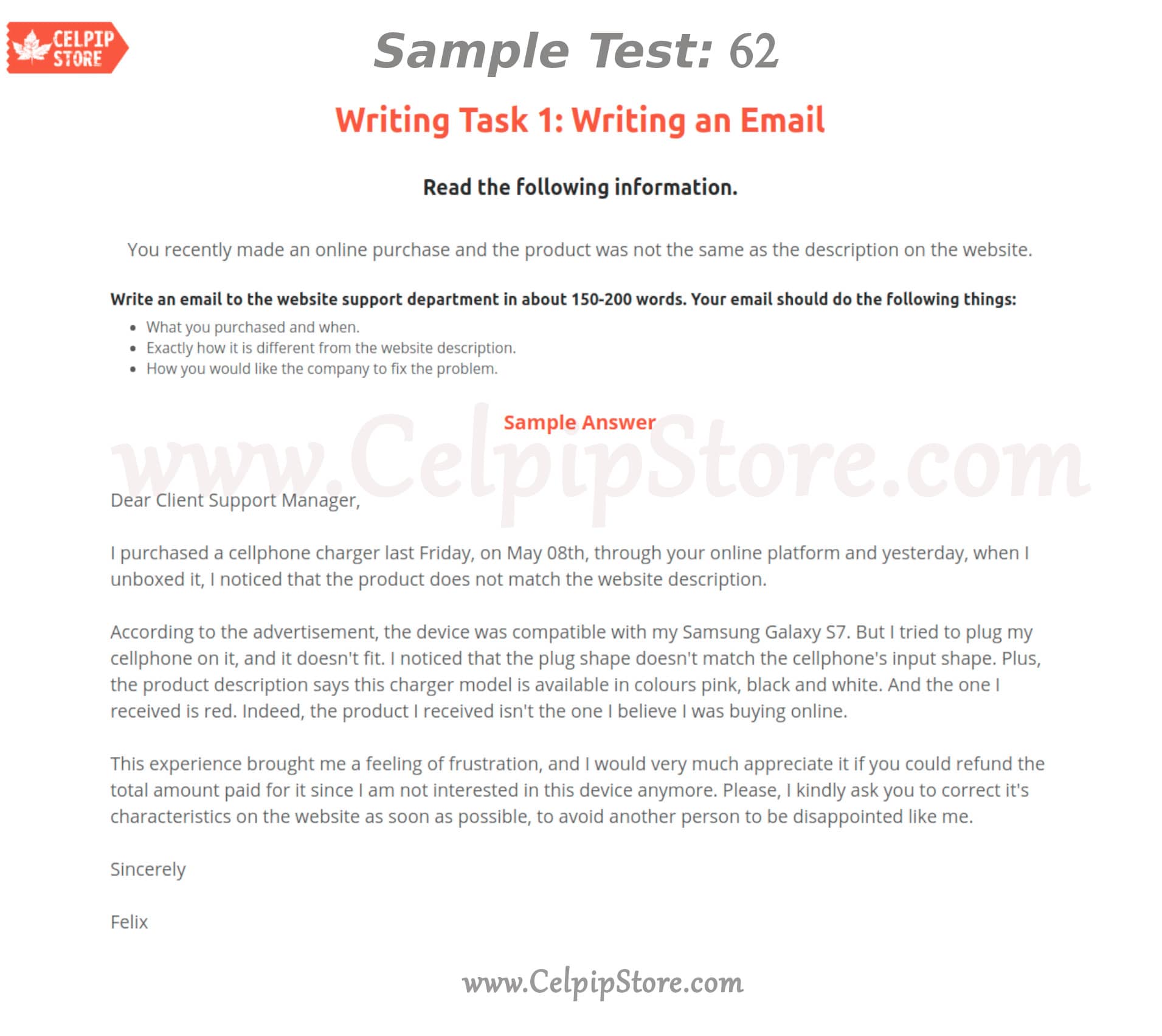 Celpip Writing an Email Sample 62: - Free CELPIP mock