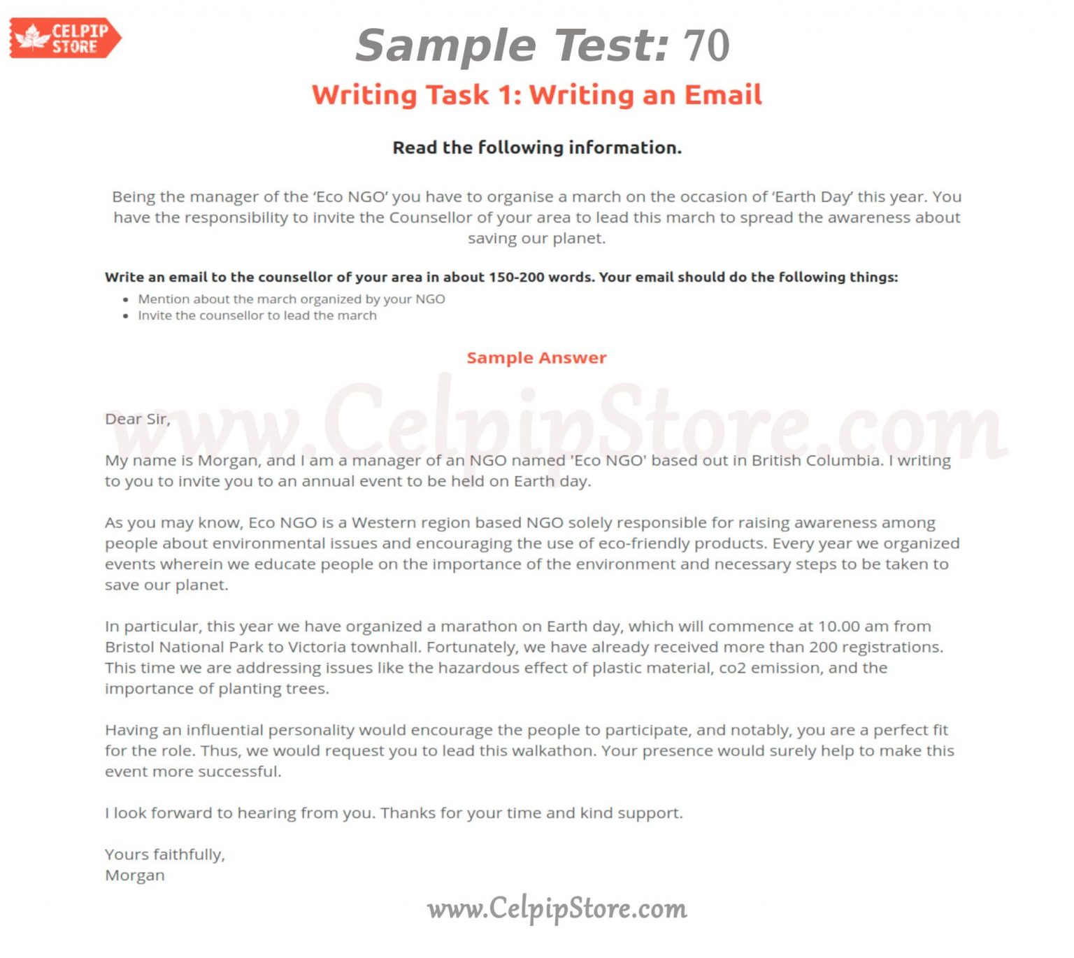 Celpip Writing an Email Sample 70: - Free CELPIP mock
