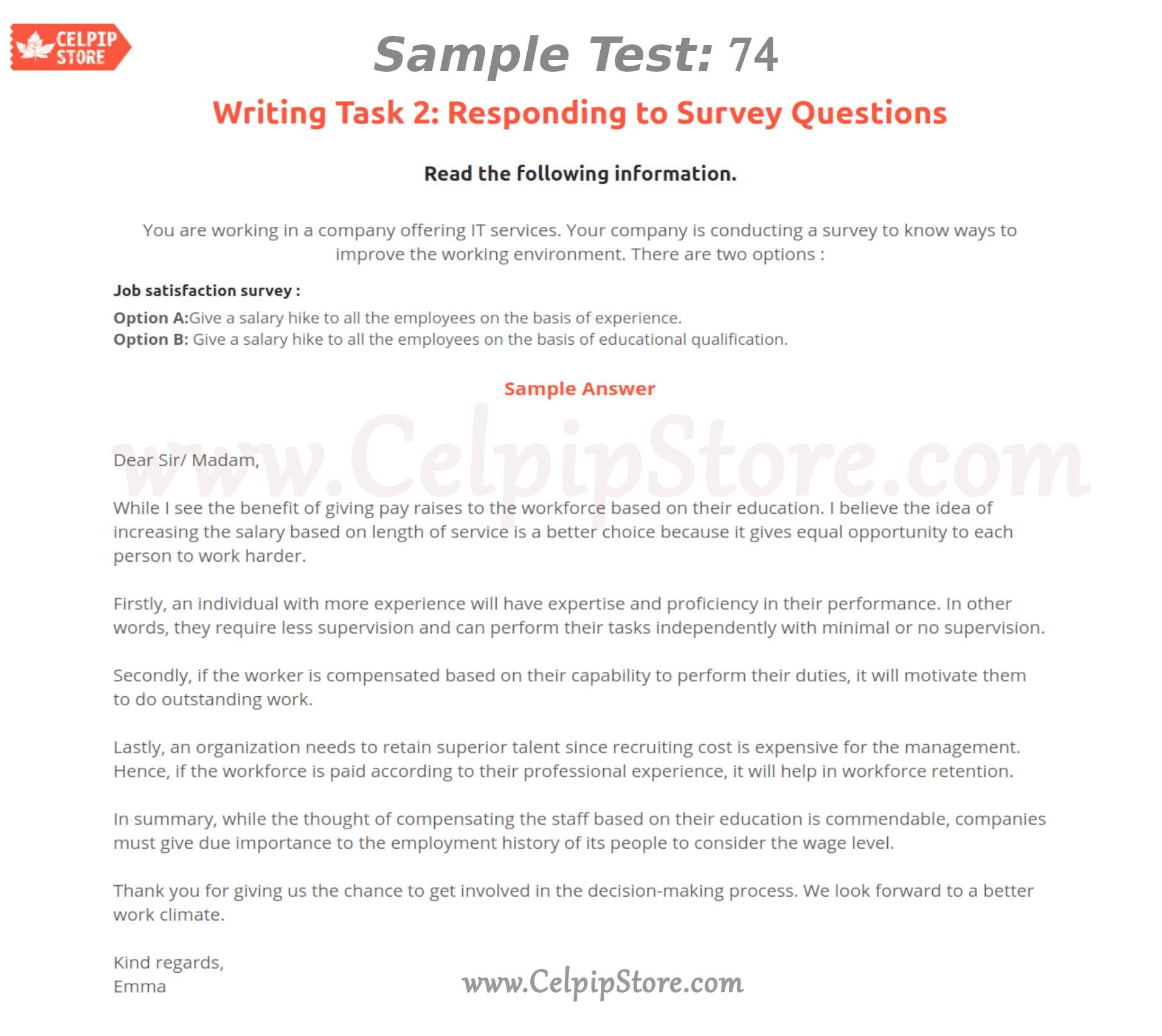 Responding to Survey Sample 74: - Free CELPIP mock