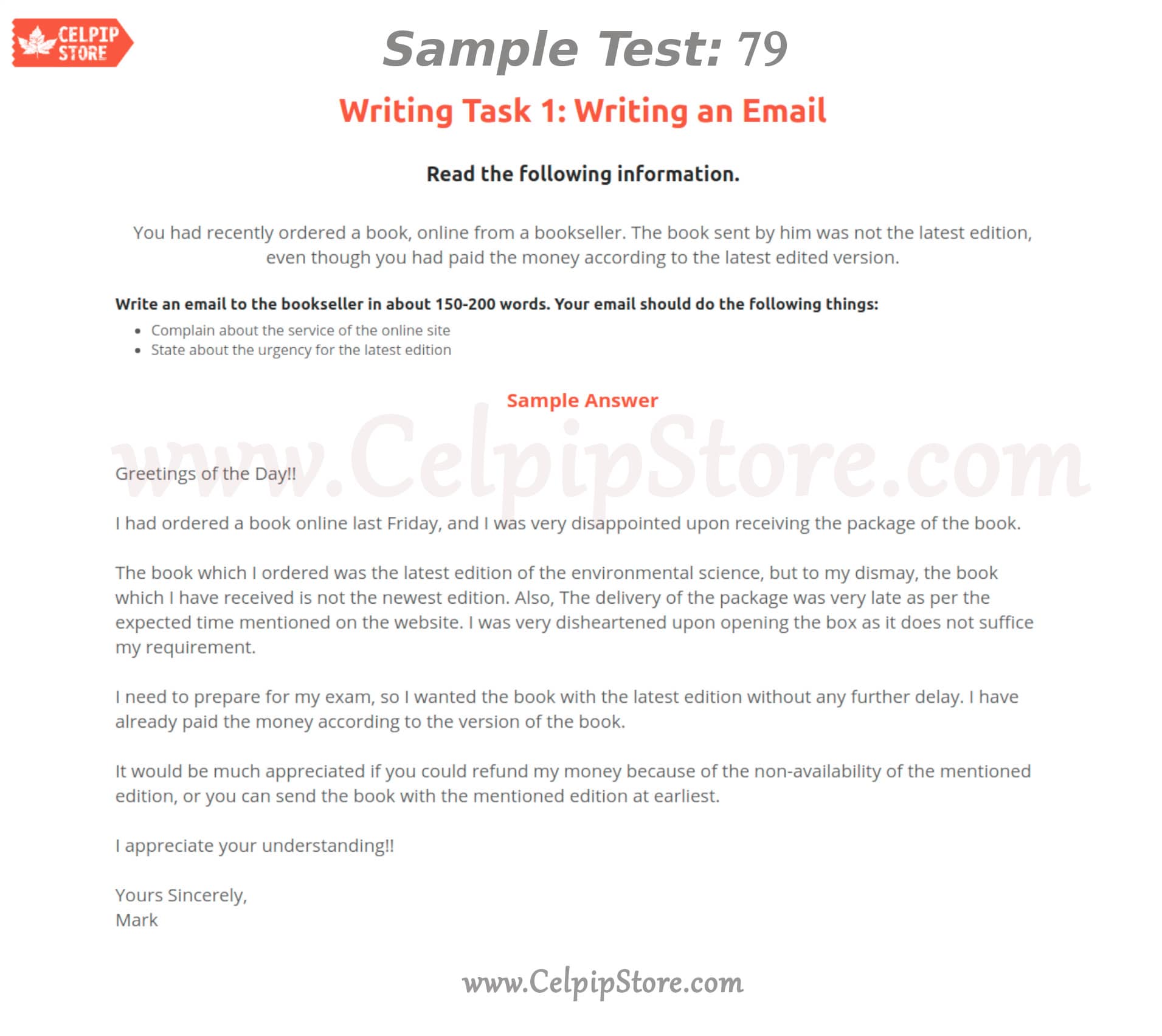 Celpip Writing an Email Sample 79: - Free CELPIP mock