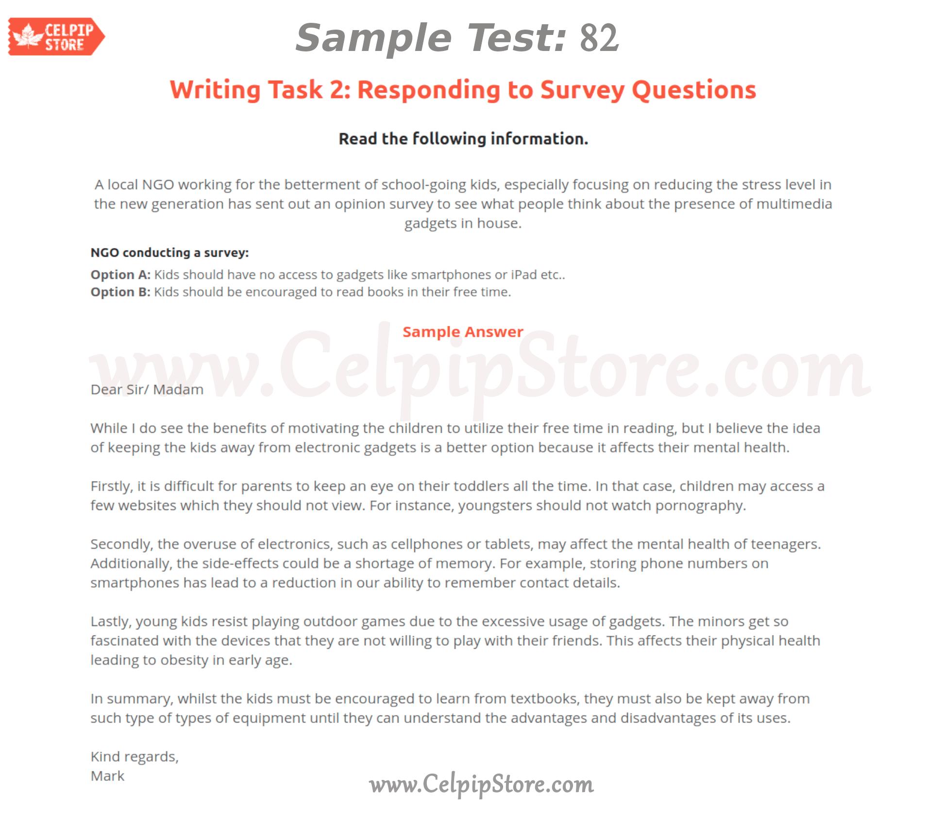 Responding to Survey Sample 82: - Free CELPIP mock