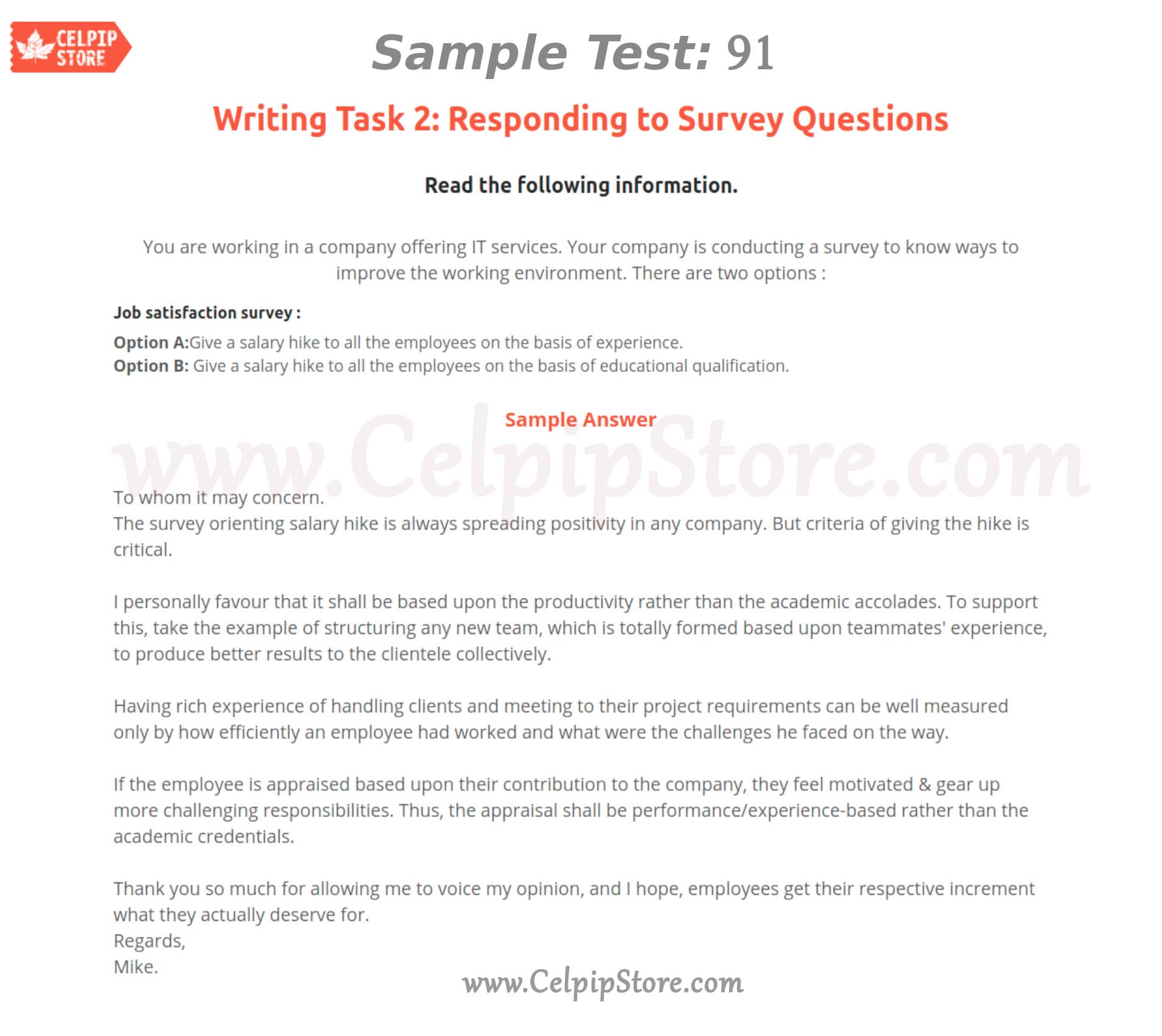 Responding to Survey Sample 91: - Free CELPIP mock
