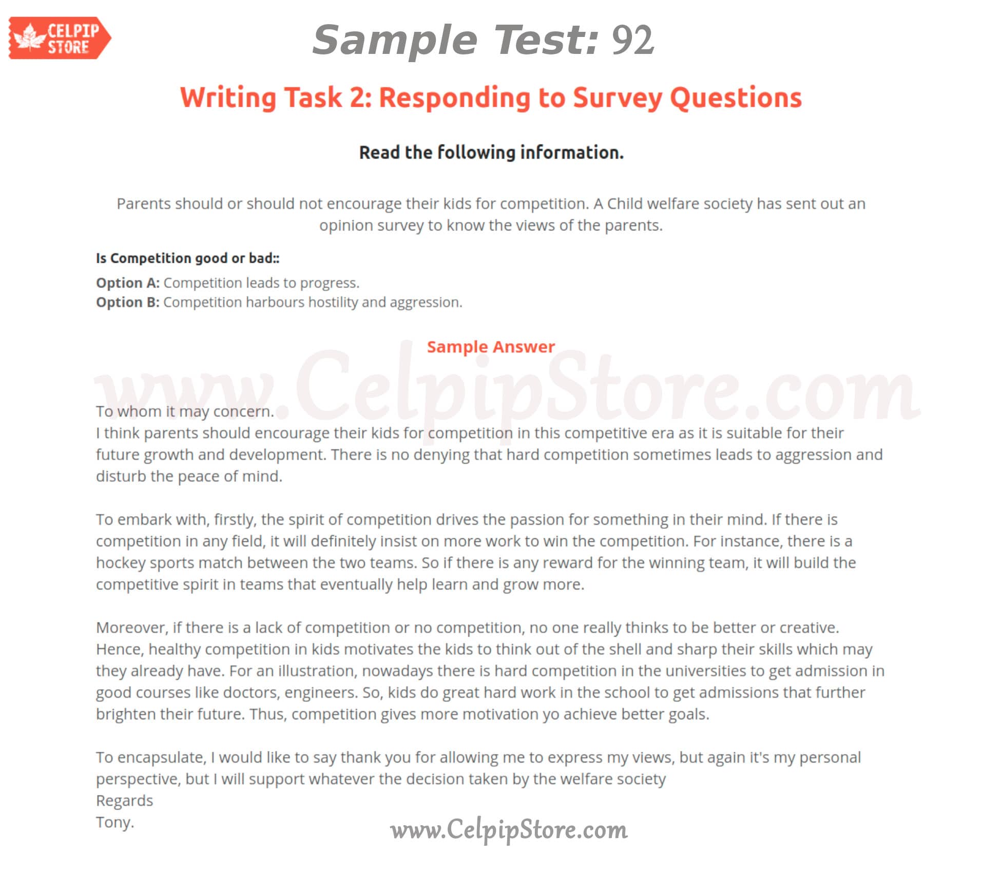 Responding to Survey Sample 92: - Free CELPIP mock