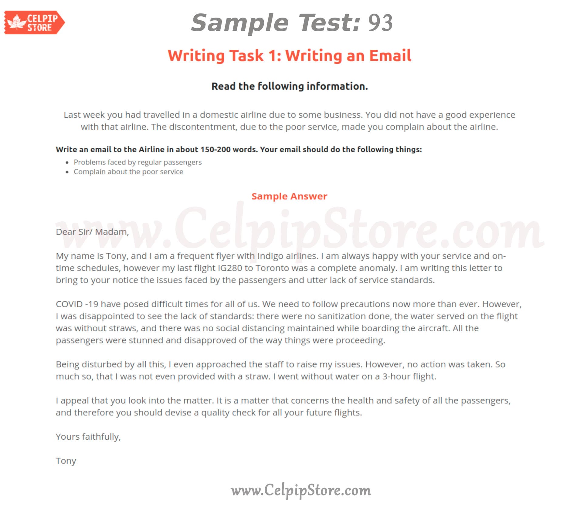 Celpip Writing an Email Sample 93: - Free CELPIP mock