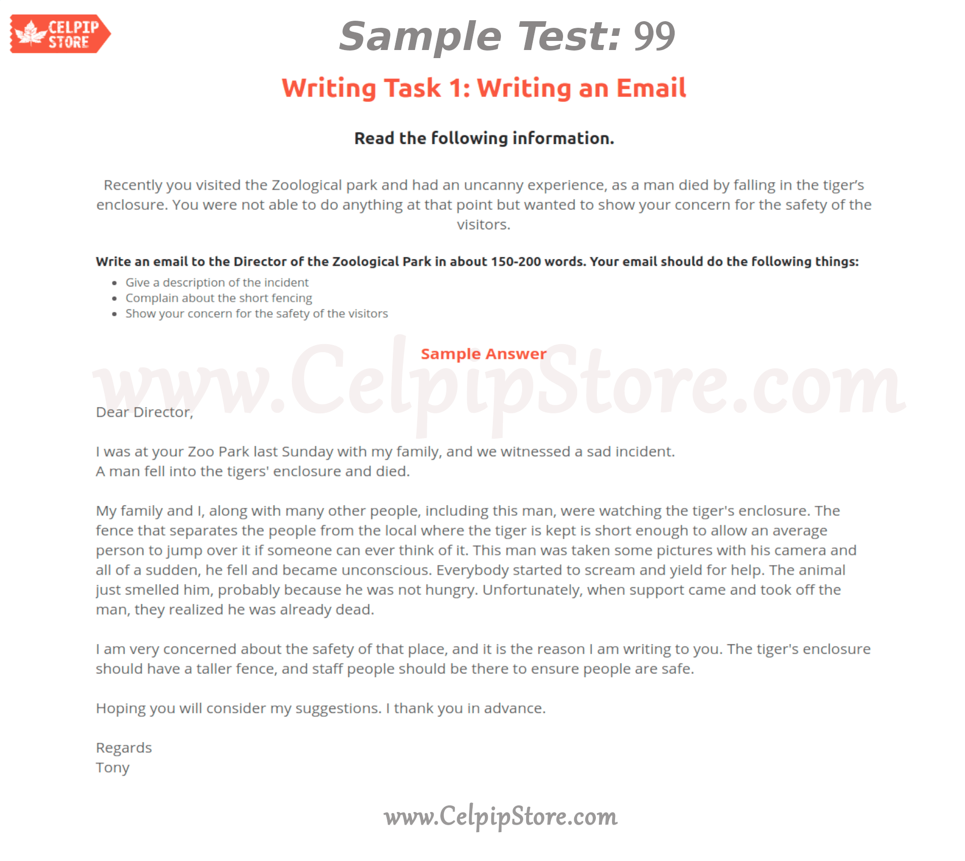 Celpip Writing an Email Sample 99: - Free CELPIP mock