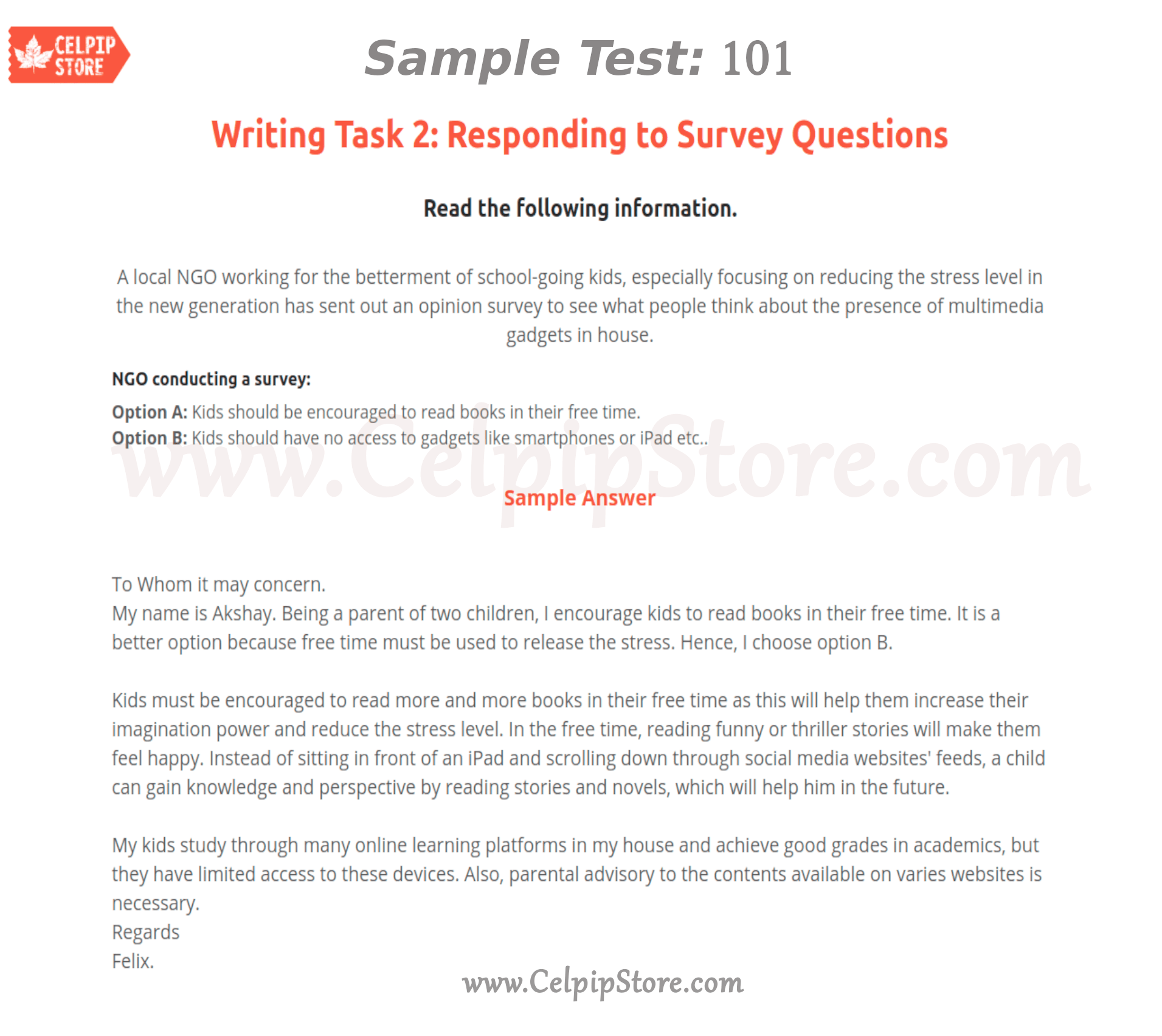 Responding to Survey Sample 101: - Free CELPIP mock