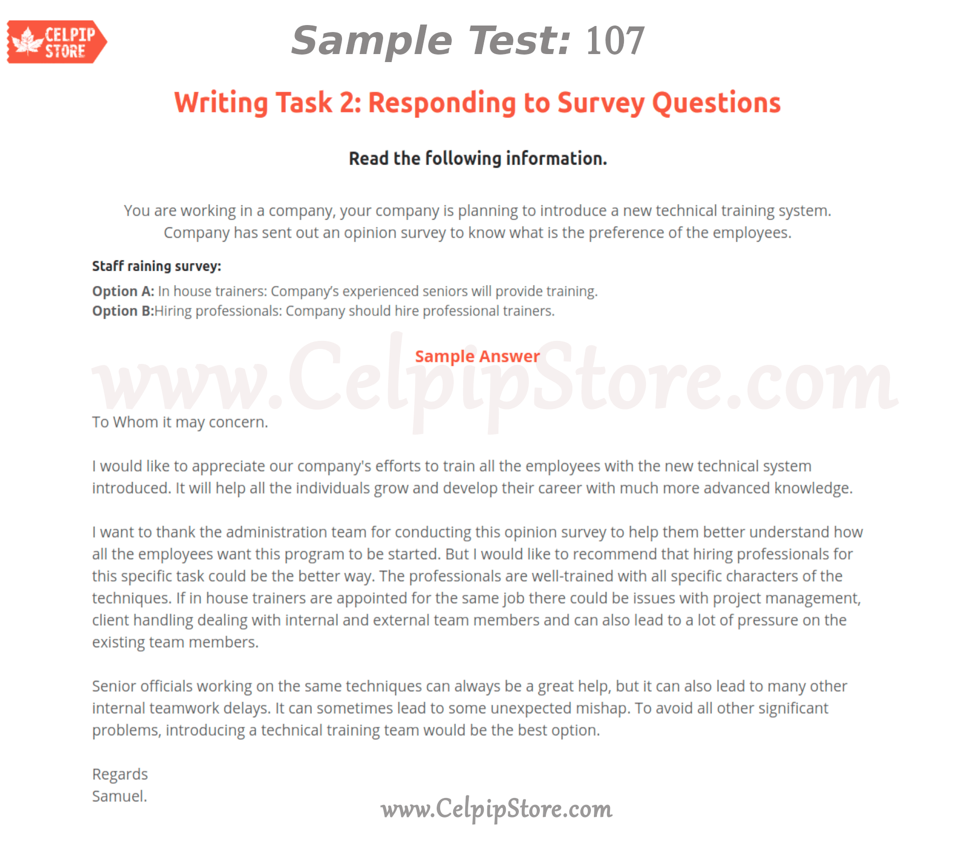 Responding to Survey Sample 107: - Free CELPIP mock