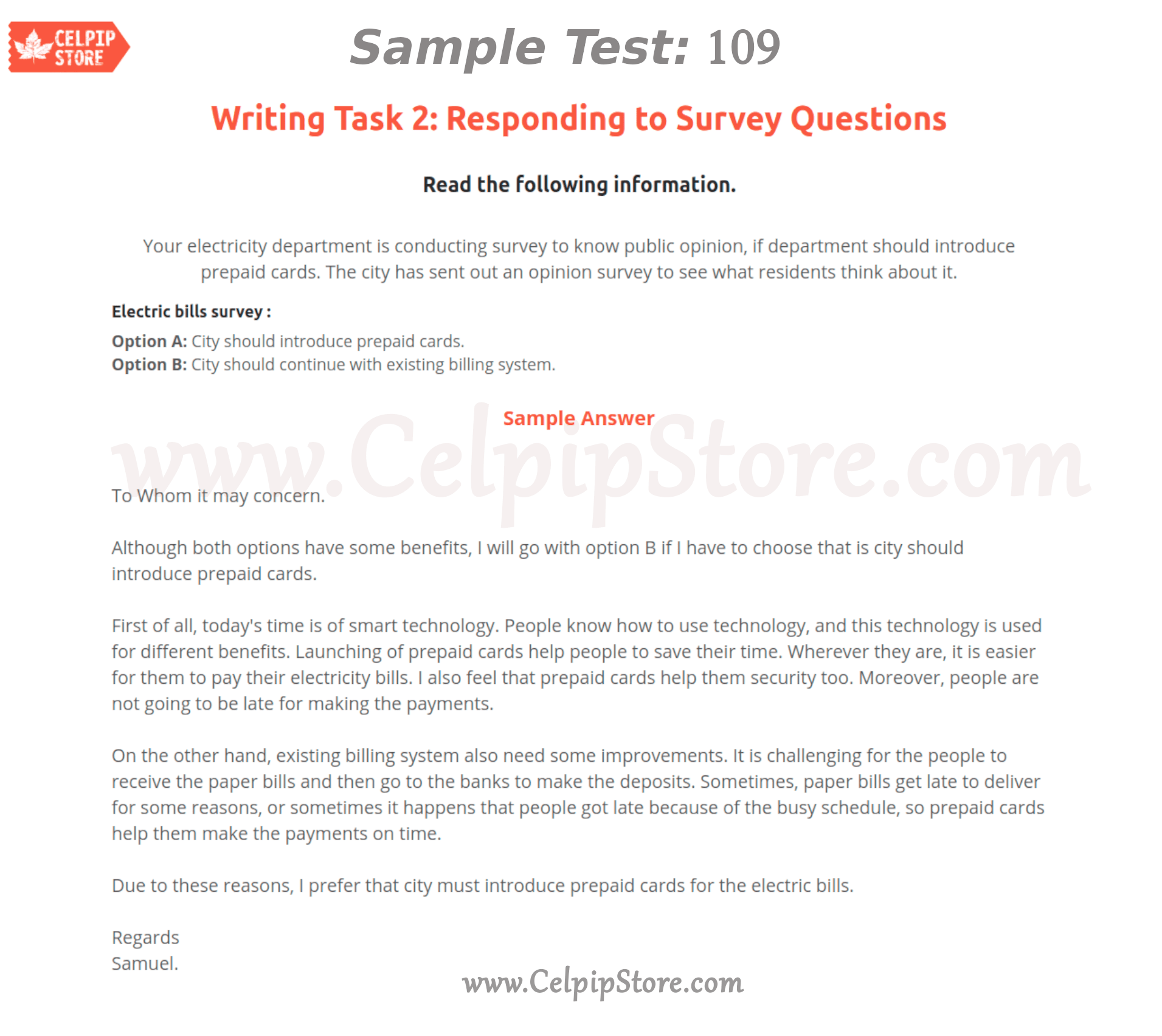 Responding to Survey Sample 109: - Free CELPIP mock